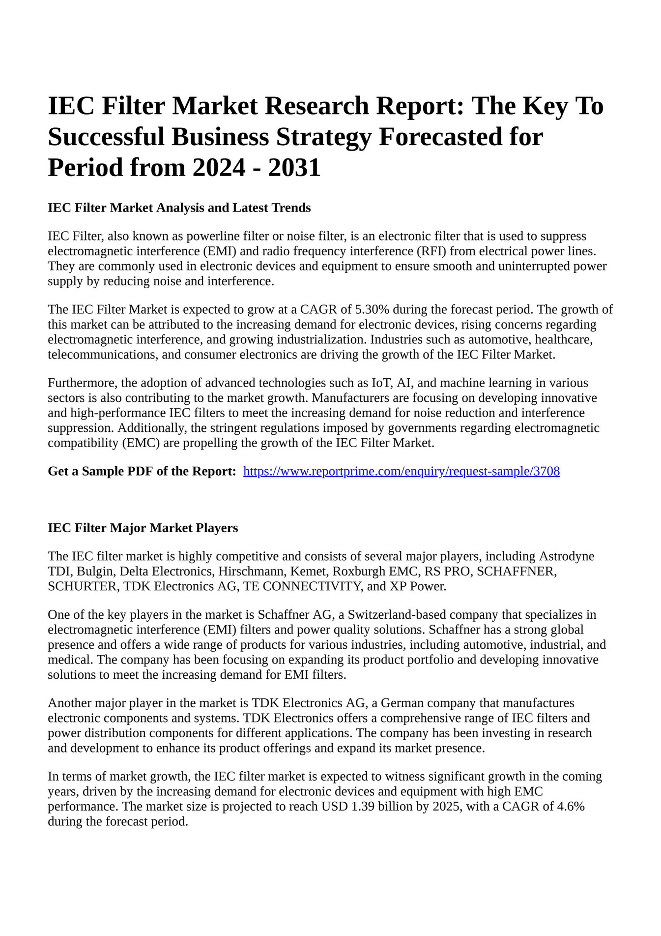 Reportprime - IEC Filter Market Research Report: The Key To Successful ...