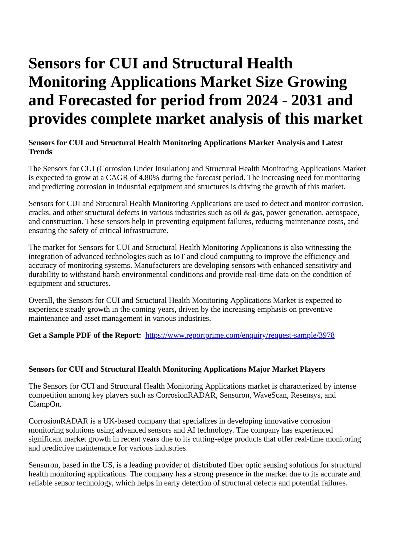 Reportprime - Sensors for CUI and Structural Health Monitoring ...