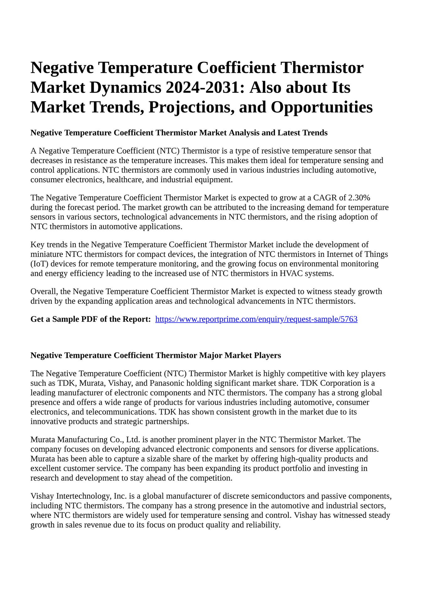 Reportprime - Negative Temperature Coefficient Thermistor Market ... Reportprime - Negative Temperature Coefficient Thermistor Market ...