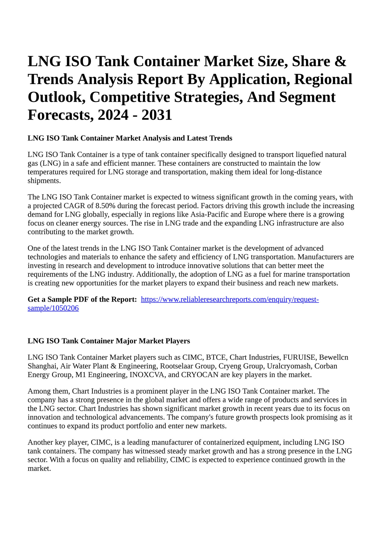 Reportprime - LNG ISO Tank Container Market Size, Share & Trends Analysis Report By Application ...