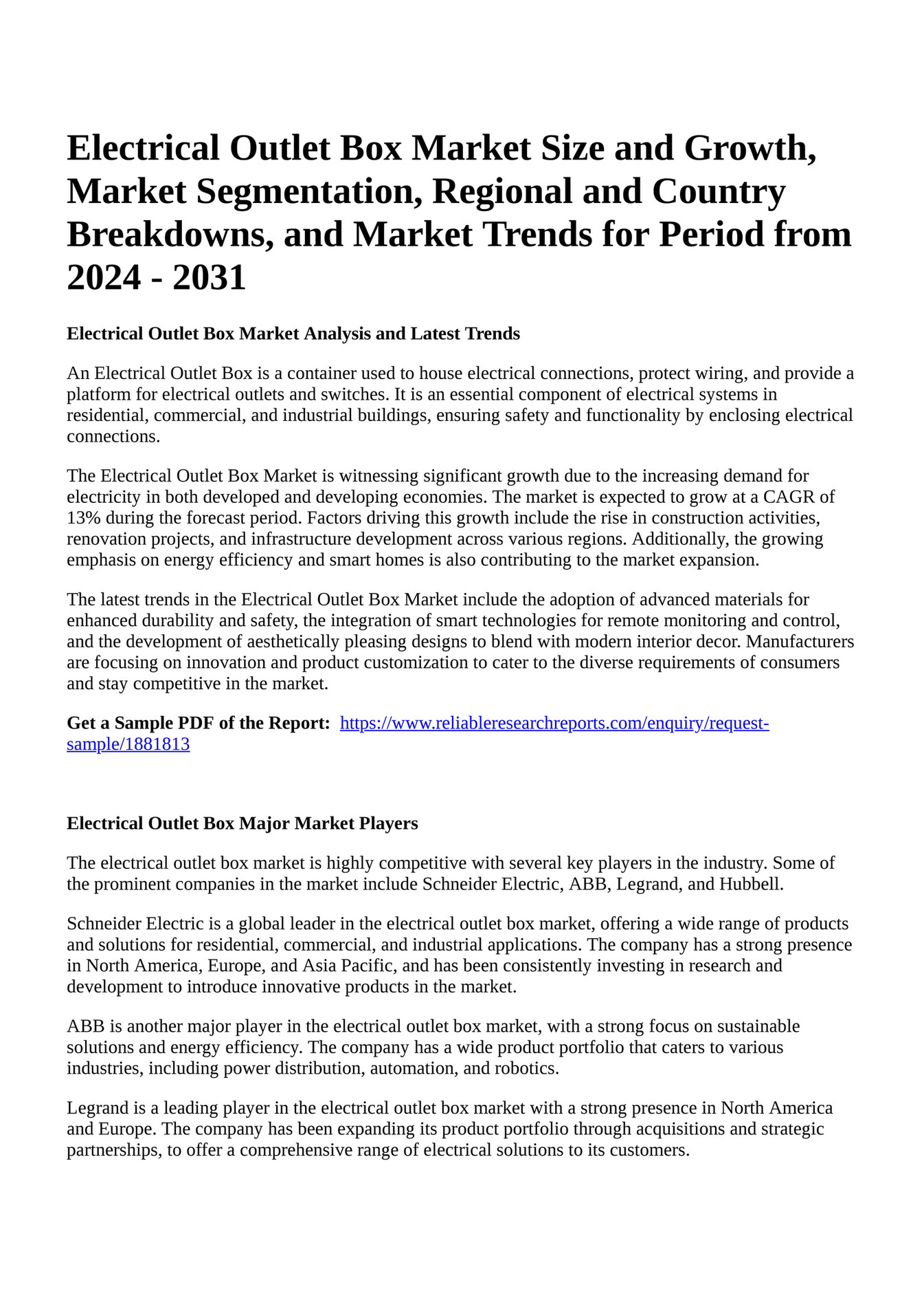 Reportprime - Electrical Outlet Box Market Size and Growth, Market ...