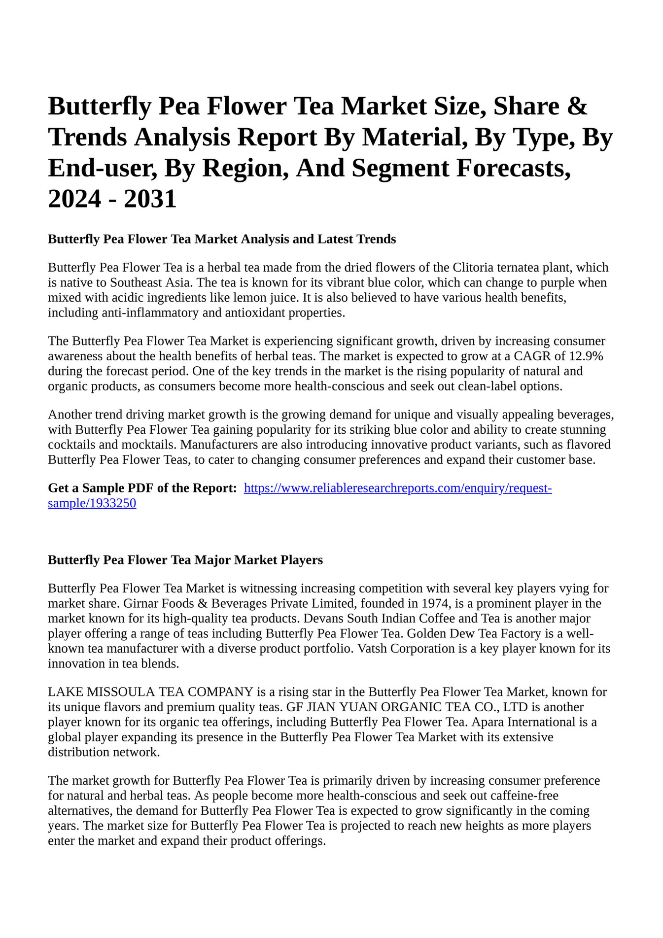 Reportprime - Butterfly Pea Flower Tea Market Size, Share & Trends ...