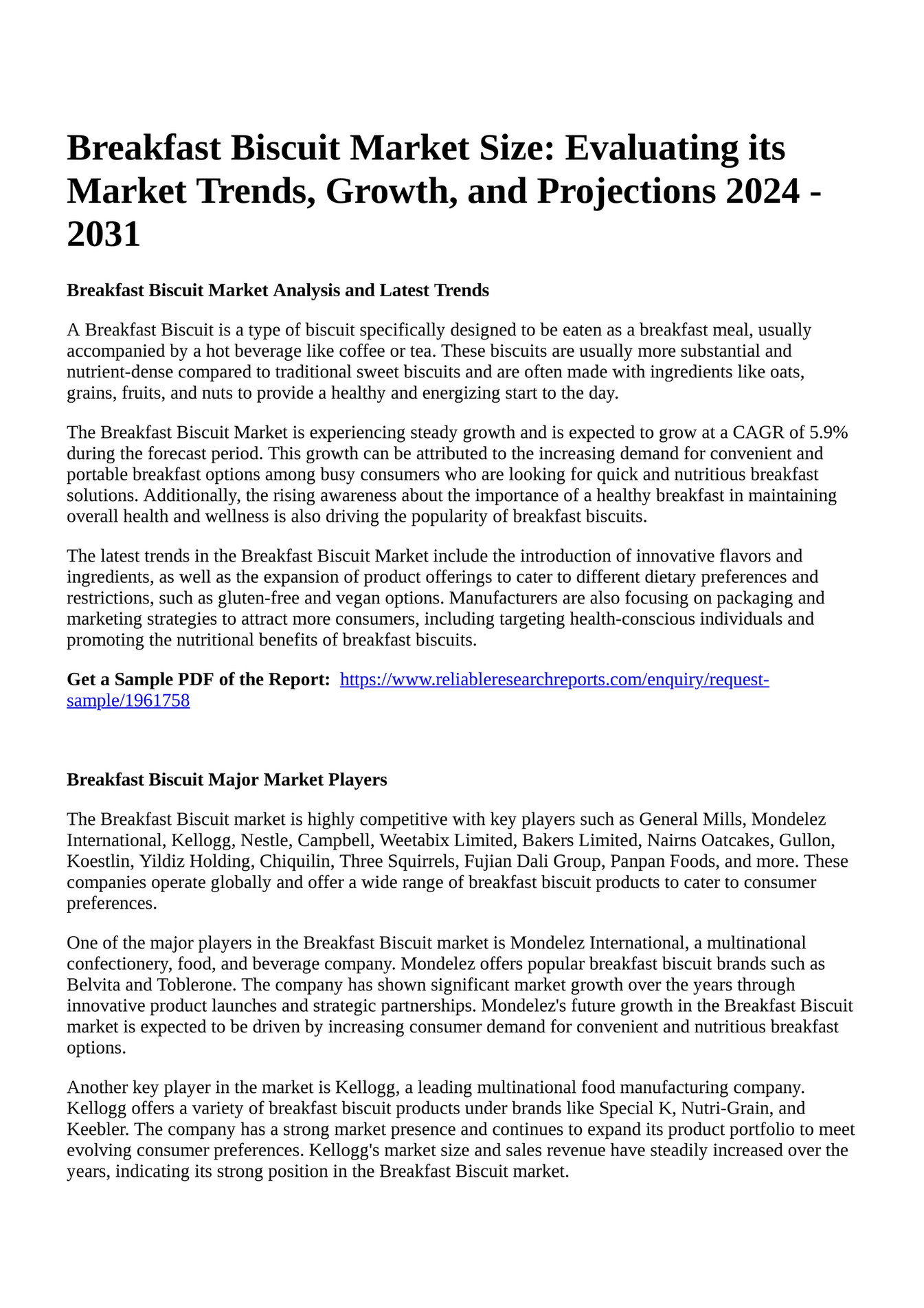 Reportprime - Breakfast Biscuit Market Size: Evaluating its Market ...