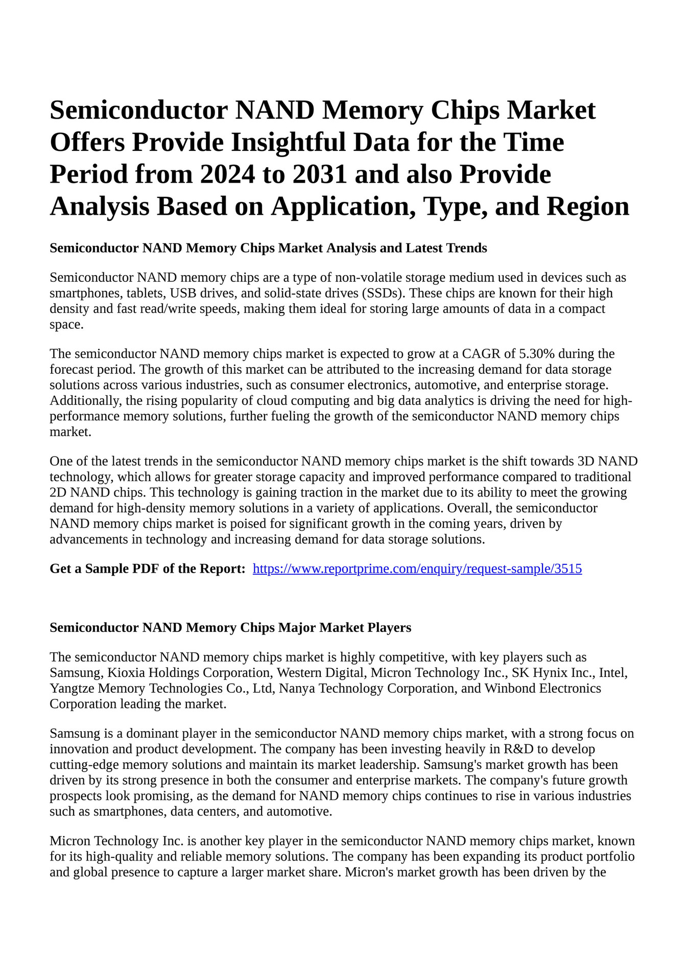 Reportprime - Semiconductor NAND Memory Chips Market Offers Provide ...