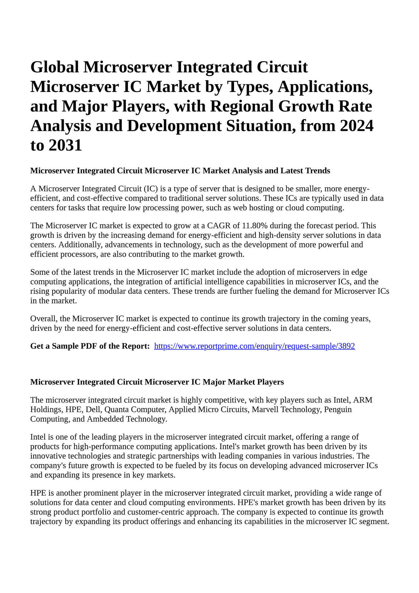 Reportprime - Global Microserver Integrated Circuit Microserver IC ...