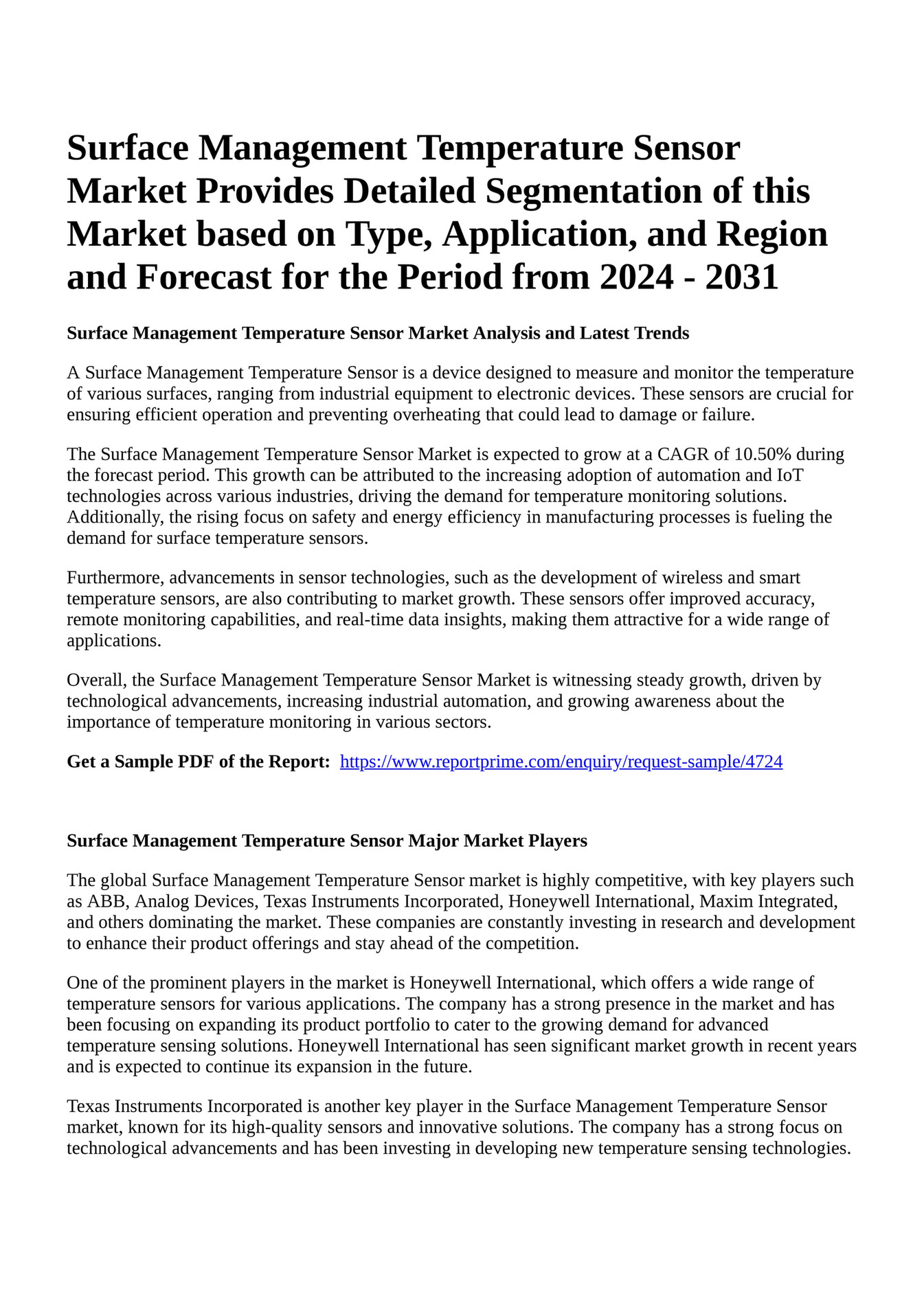 Reportprime - Surface Management Temperature Sensor Market Provides ... Reportprime - Surface Management Temperature Sensor Market Provides ...