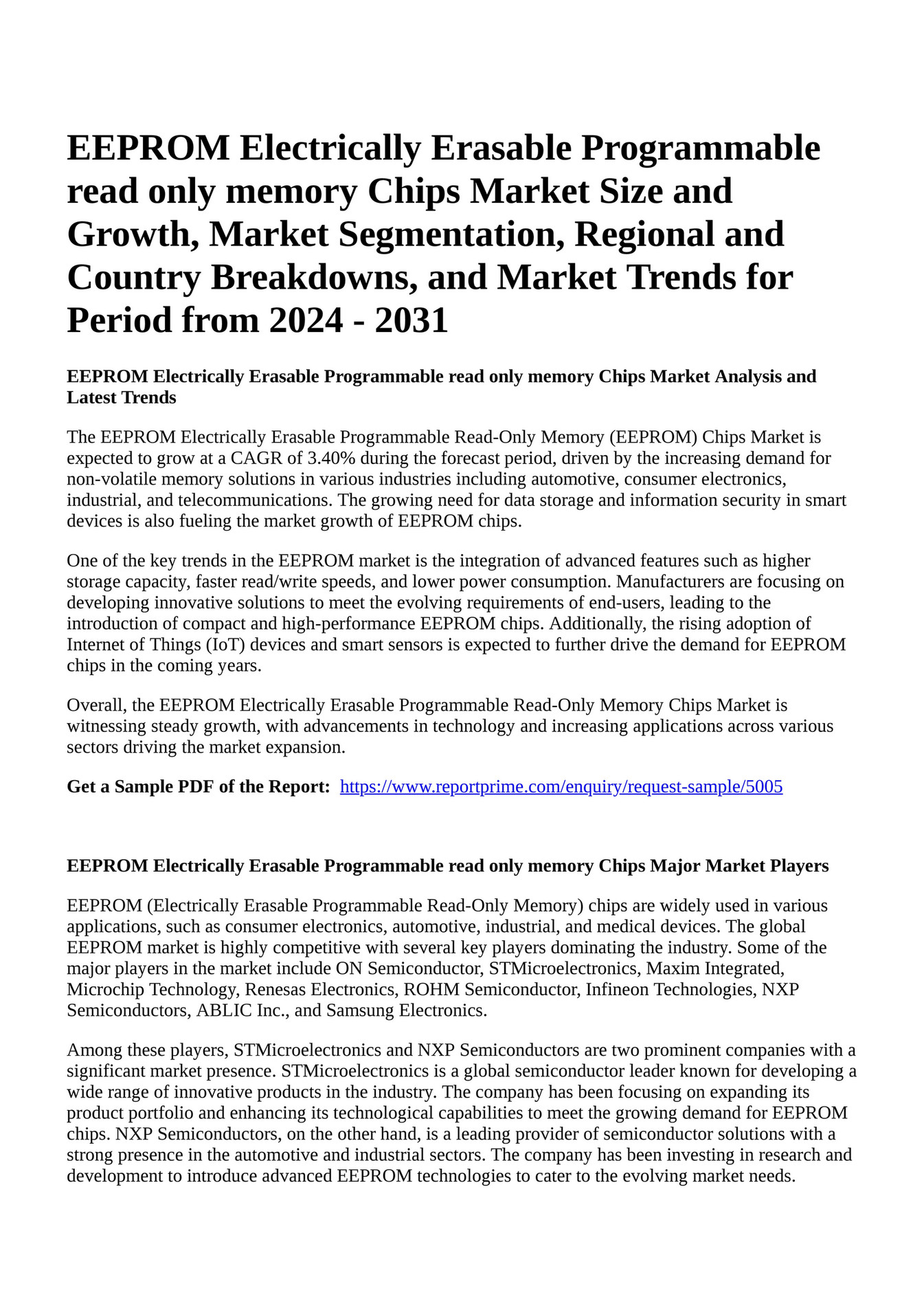 Reportprime - EEPROM Electrically Erasable Programmable read only ...