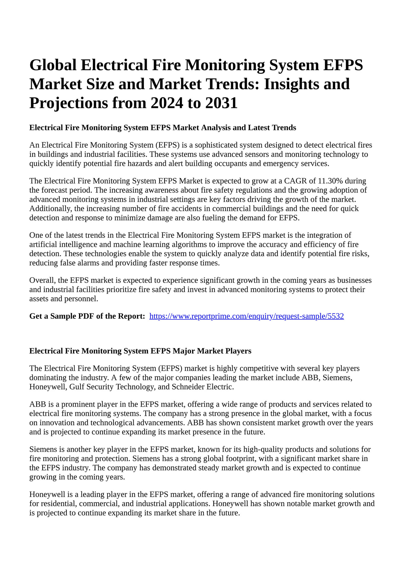 Reportprime - Global Electrical Fire Monitoring System EFPS Market Size ...