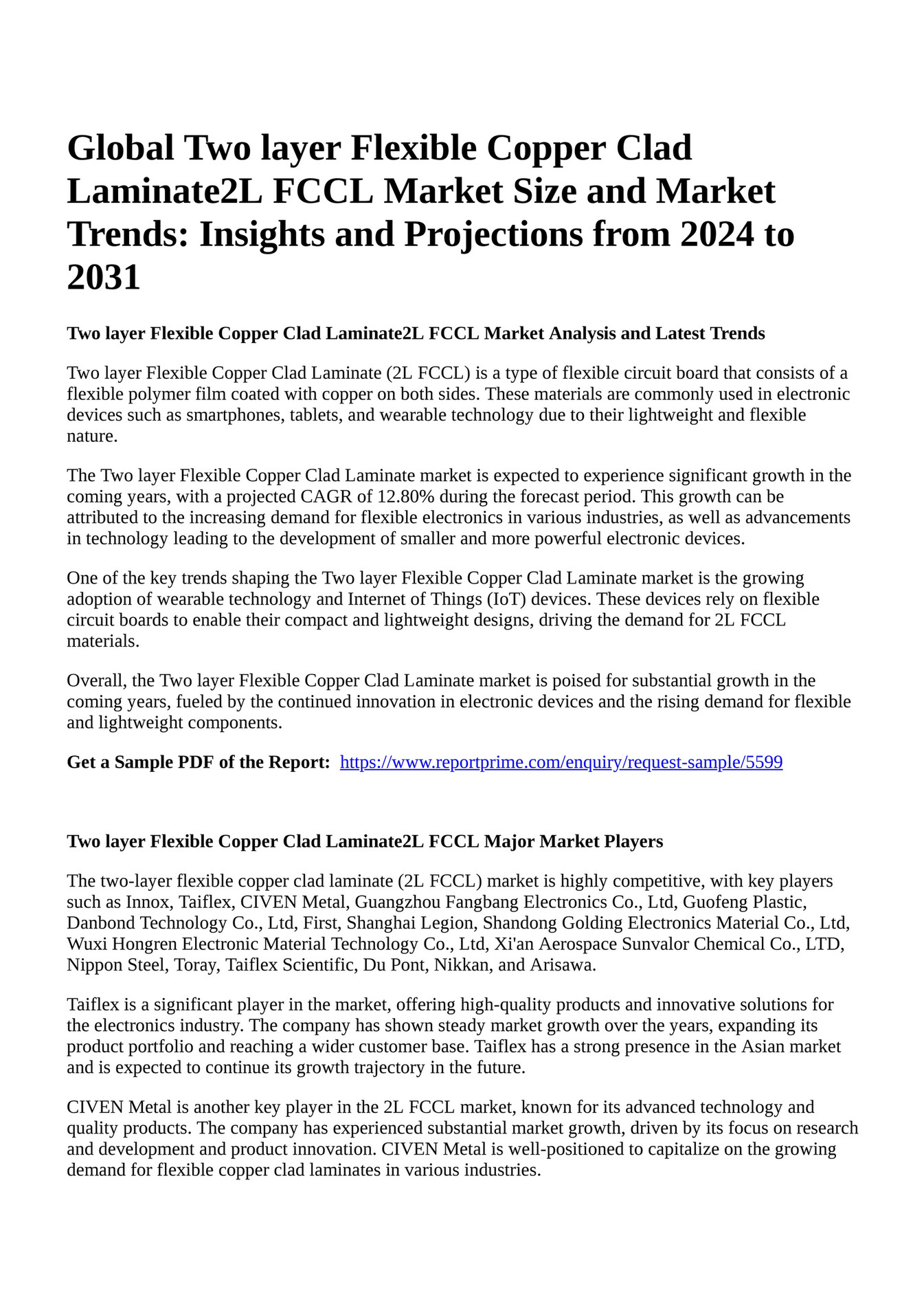 Reportprime - Global Two layer Flexible Copper Clad Laminate2L FCCL ...