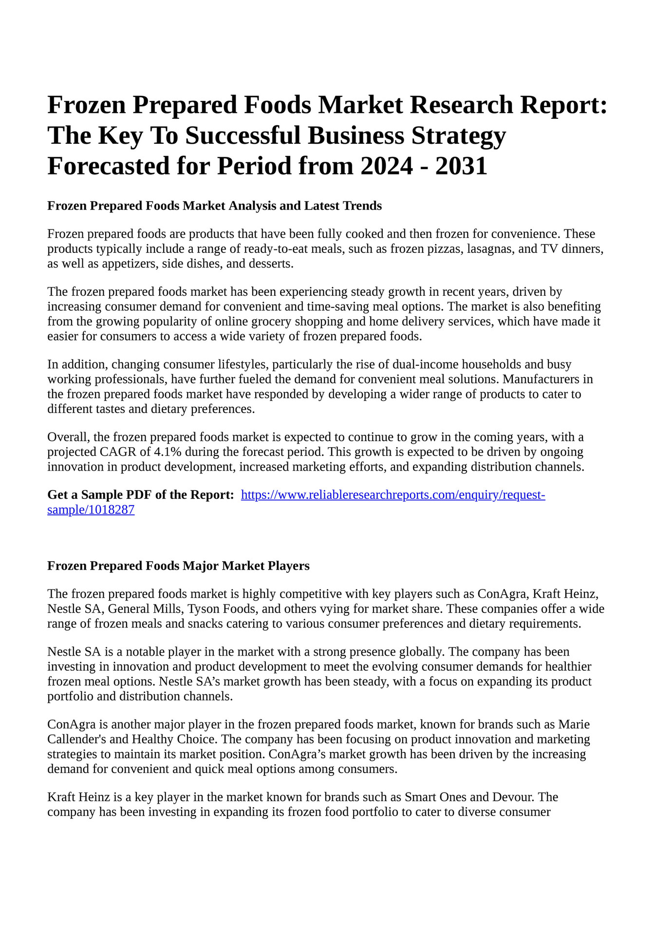 Reportprime Frozen Prepared Foods Market Research Report The Key To