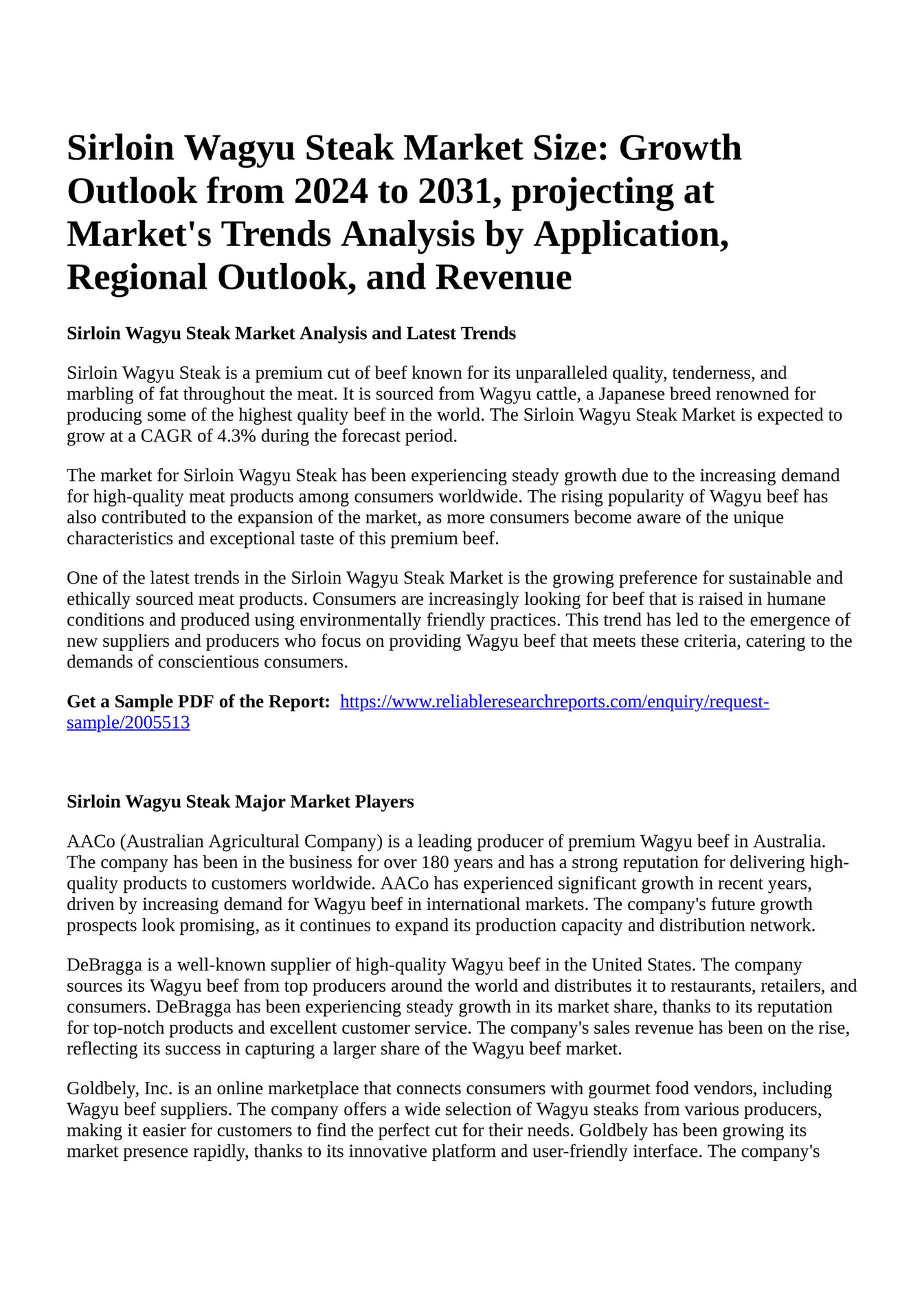 Reportprime - Sirloin Wagyu Steak Market Size: Growth Outlook from 2024 ... Reportprime - Sirloin Wagyu Steak Market Size: Growth Outlook from 2024 ...