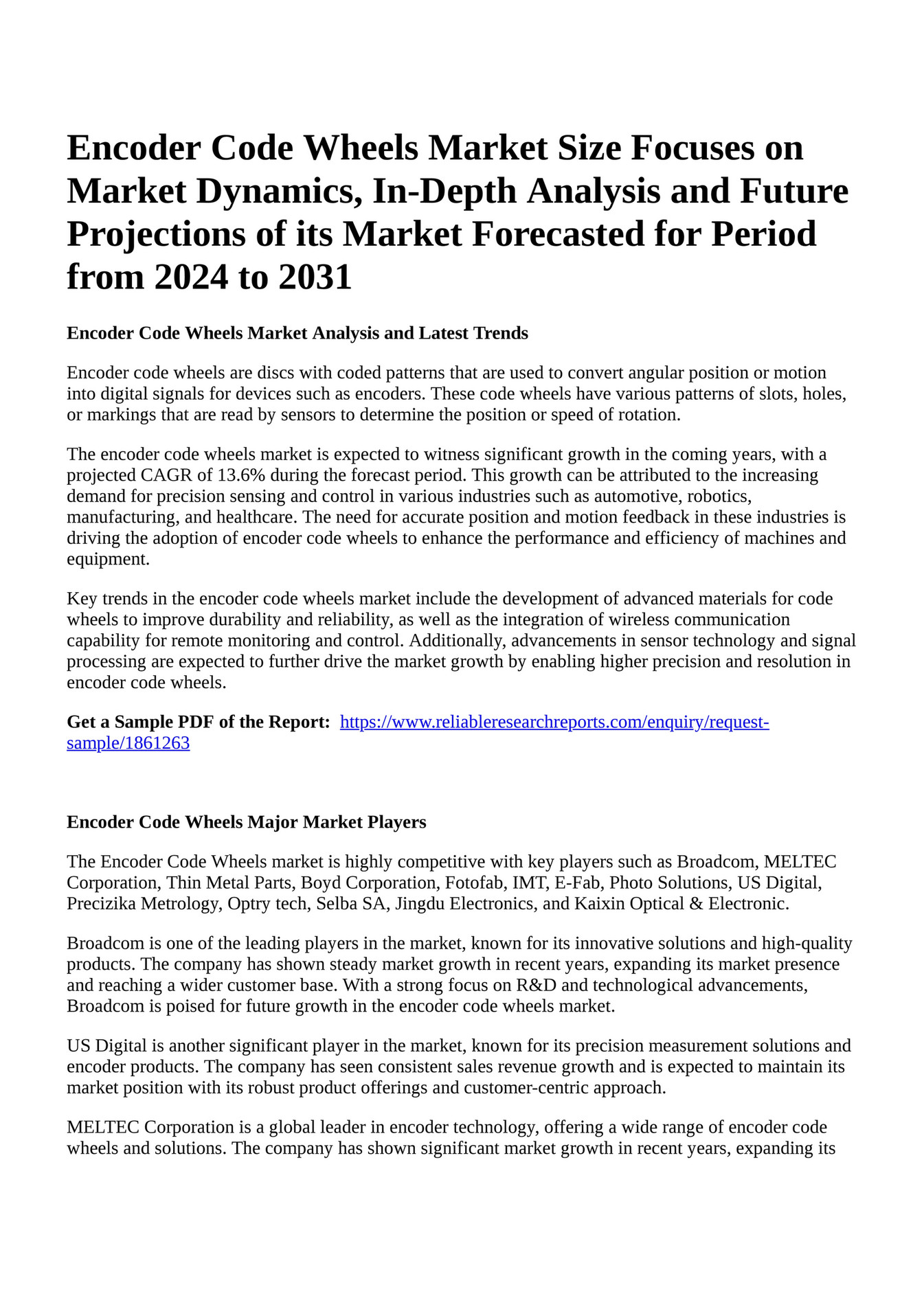 Reportprime - Encoder Code Wheels Market Size Focuses on Market ...