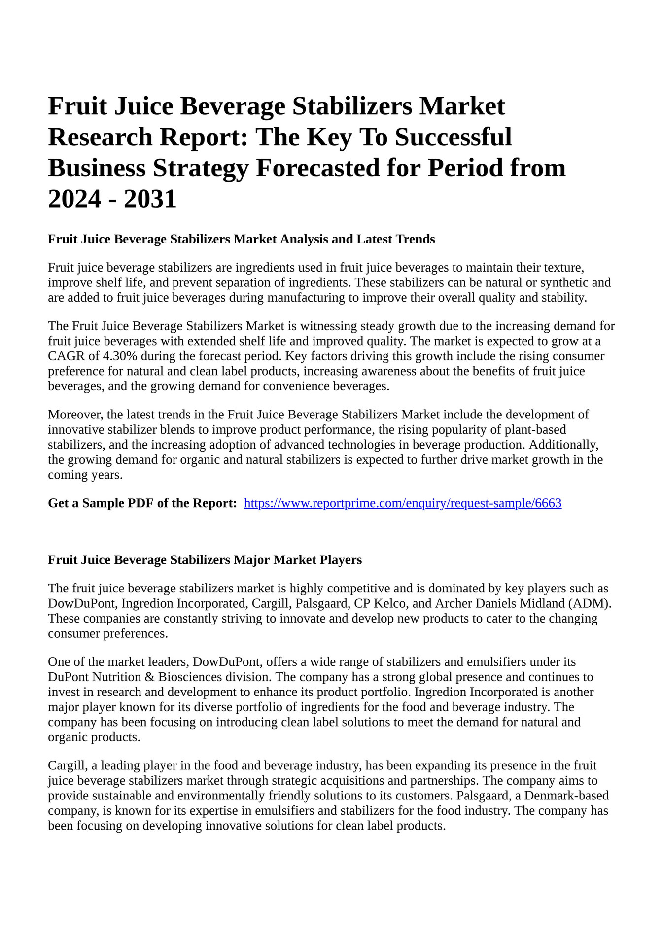 Reportprime - Fruit Juice Beverage Stabilizers Market Research Report: The Key To Successful ...