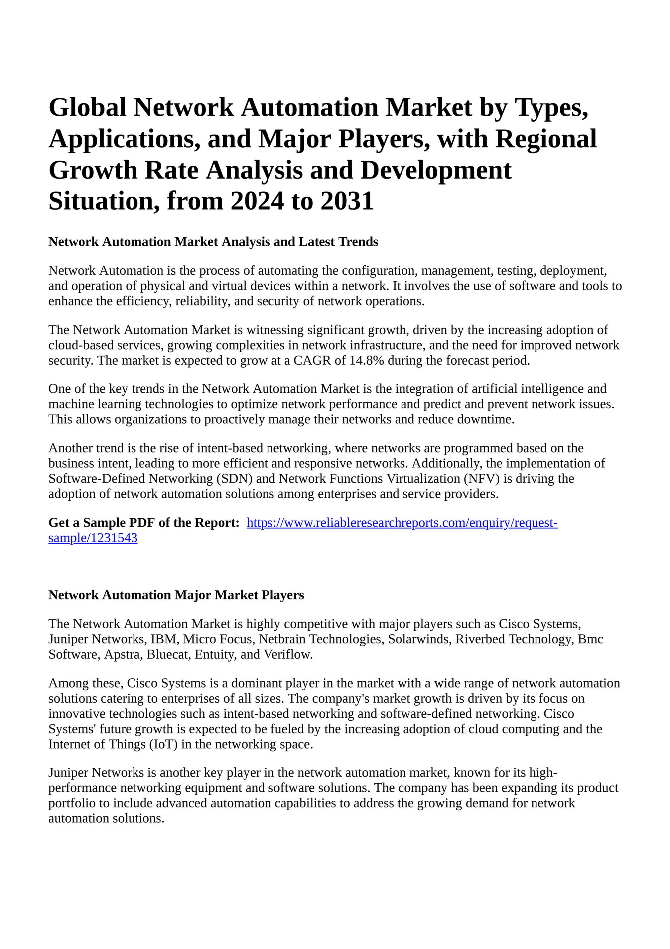 Reportprime - Global Network Automation Market by Types, Applications ... Reportprime - Global Network Automation Market by Types, Applications ...