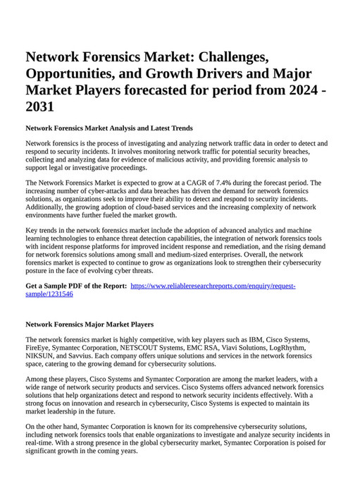 Reportprime - Network Forensics Market: Challenges, Opportunities, and ... Reportprime - Network Forensics Market: Challenges, Opportunities, and ...