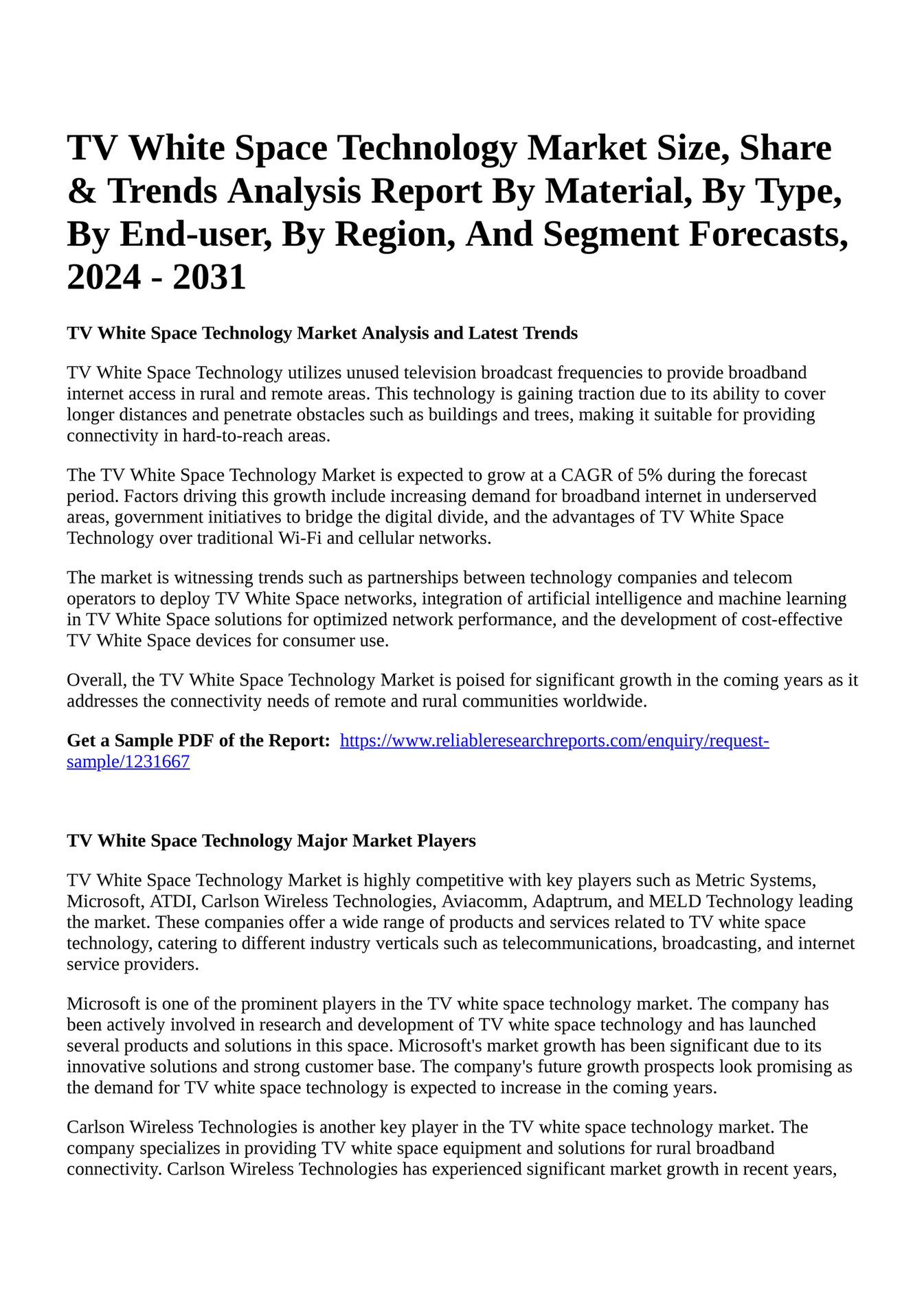 Reportprime - TV White Space Technology Market Size, Share & Trends ... Reportprime - TV White Space Technology Market Size, Share & Trends ...