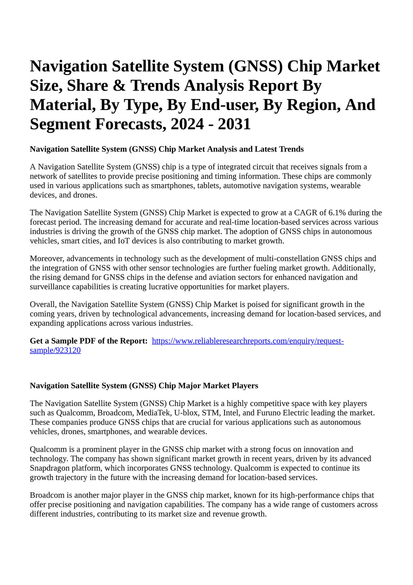 Reportprime - Navigation Satellite System (GNSS) Chip Market Size ...