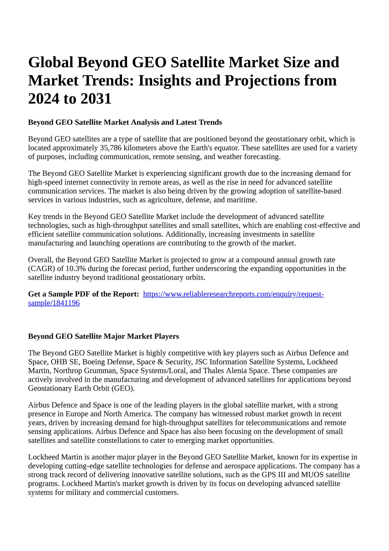 Reportprime - Global Beyond GEO Satellite Market Size and Market Trends ... Reportprime - Global Beyond GEO Satellite Market Size and Market Trends ...