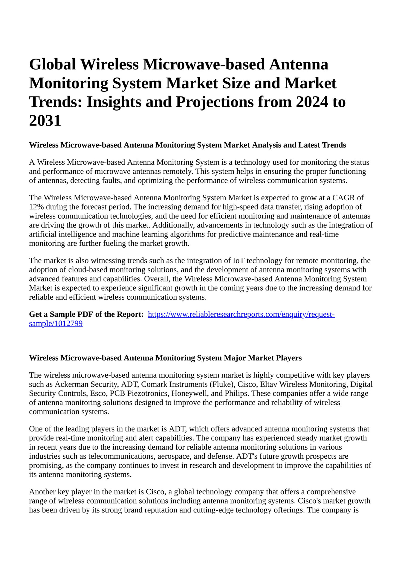 Reportprime - Global Wireless Microwave-based Antenna Monitoring System ...