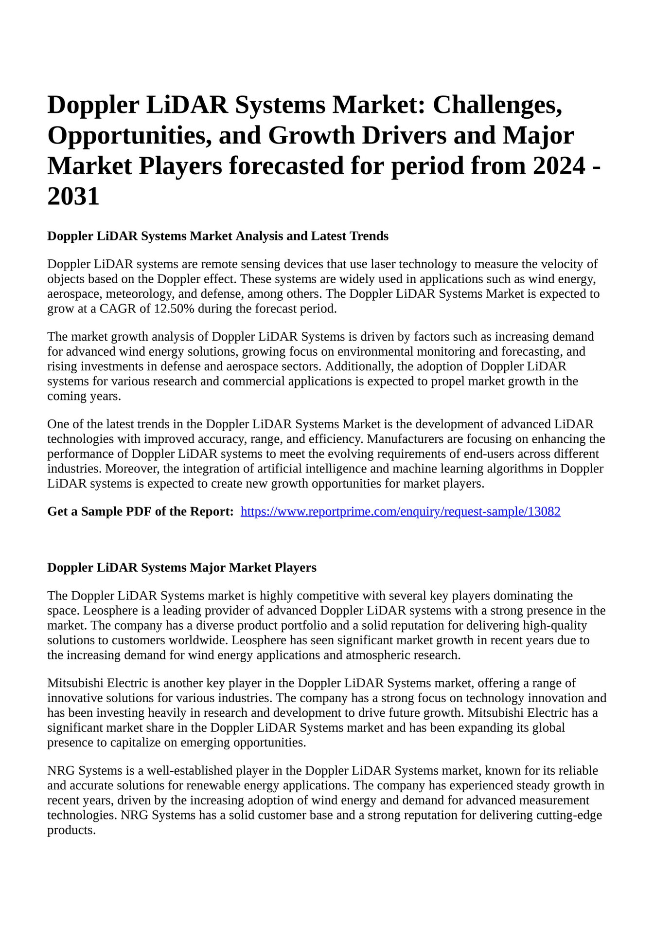 Reportprime - Doppler LiDAR Systems Market: Challenges, Opportunities ... Reportprime - Doppler LiDAR Systems Market: Challenges, Opportunities ...