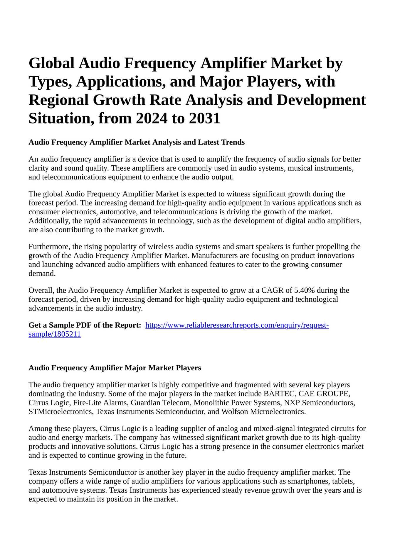 Reportprime - Global Audio Frequency Amplifier Market by Types ...