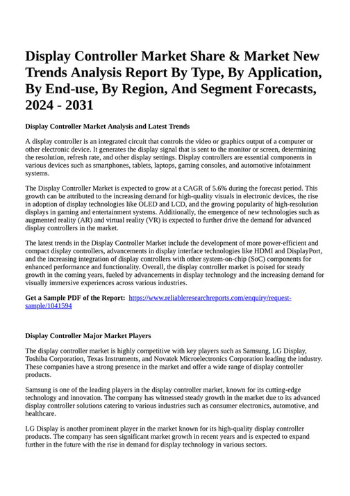 Reportprime - Display Controller Market Share & Market New Trends ... Reportprime - Display Controller Market Share & Market New Trends ...
