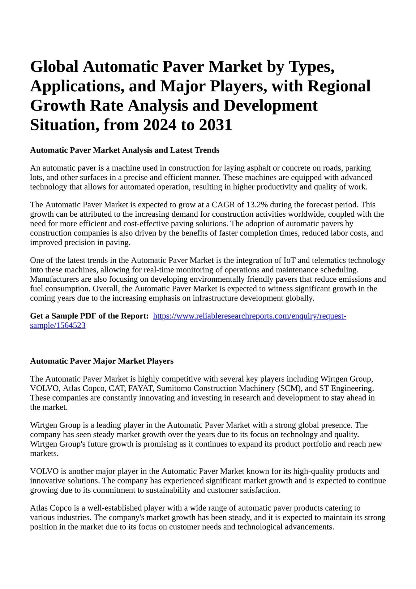 Reportprime Global Automatic Paver Market By Types Applications And reportprime-global-automatic-paver-market-by-types-applications-and