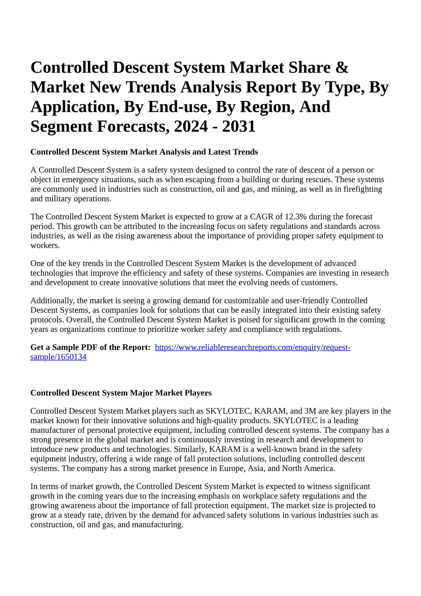 Reportprime - Controlled Descent System Market Share & Market New ...