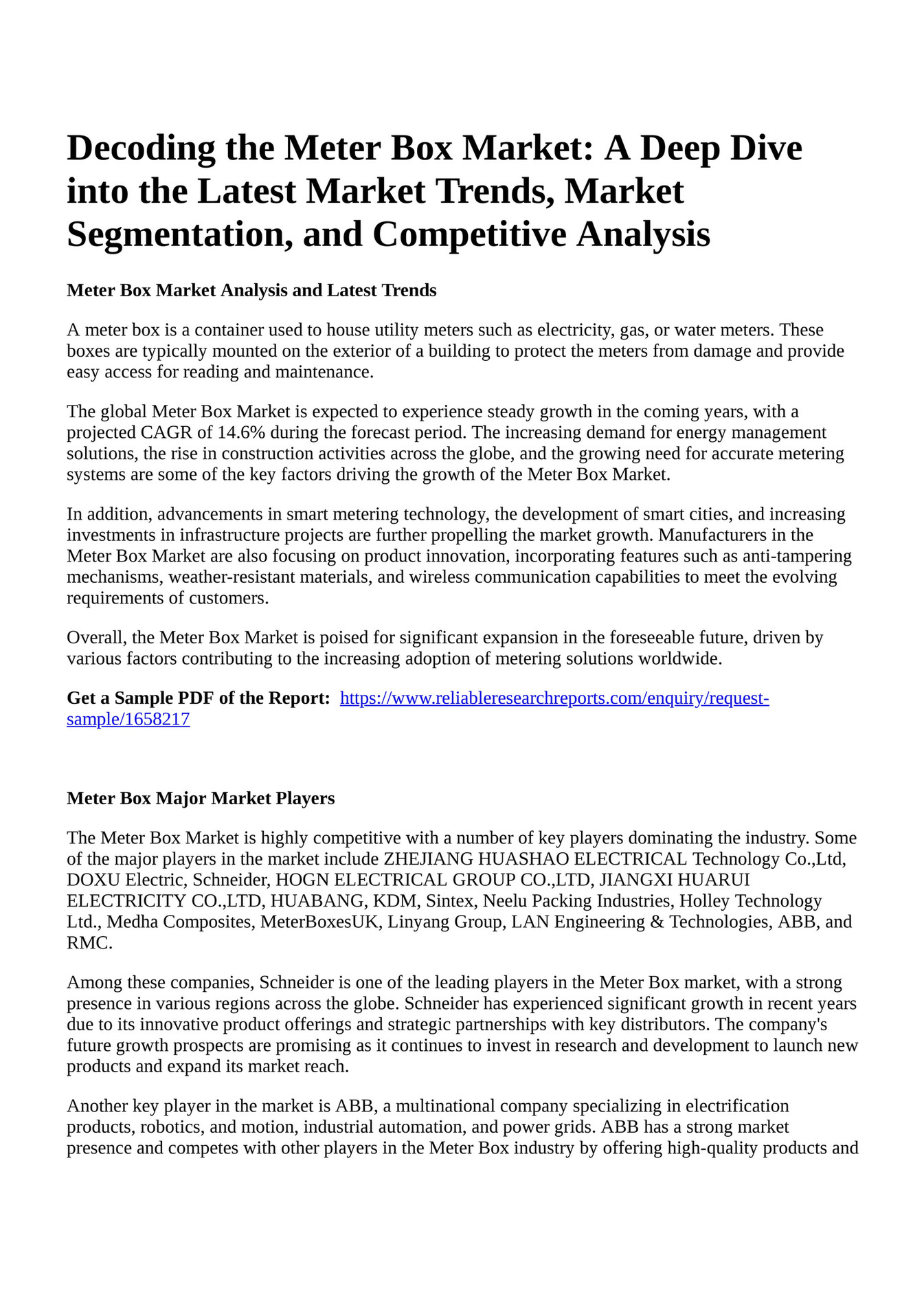 Reportprime - Decoding the Meter Box Market: A Deep Dive into the ...