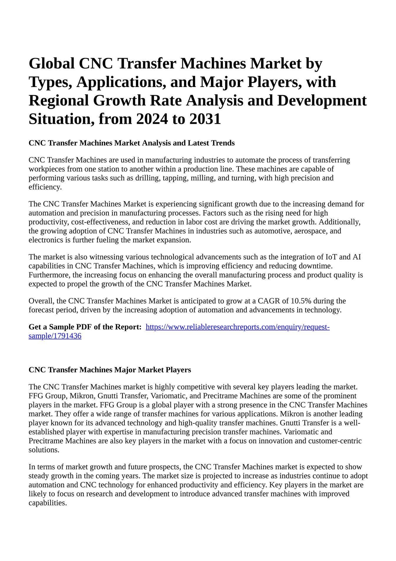 Reportprime - Global CNC Transfer Machines Market by Types, Applications, and Major Players ...