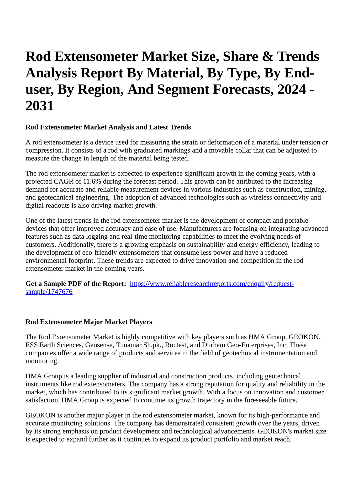Reportprime - Rod Extensometer Market Size, Share & Trends Analysis ...