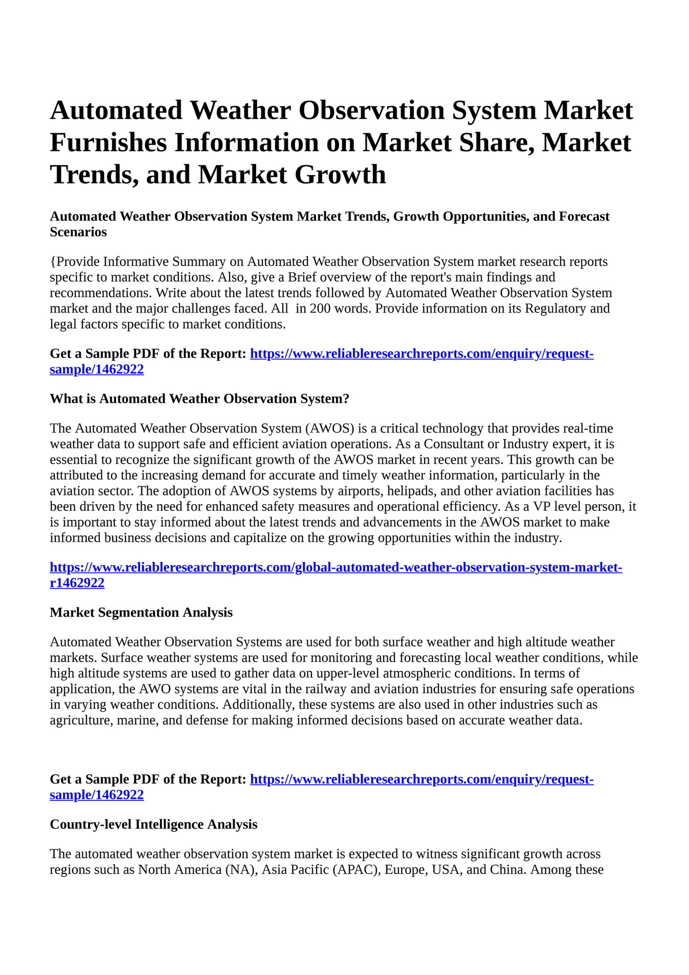 Reportprime - Automated Weather Observation System Market Furnishes ...