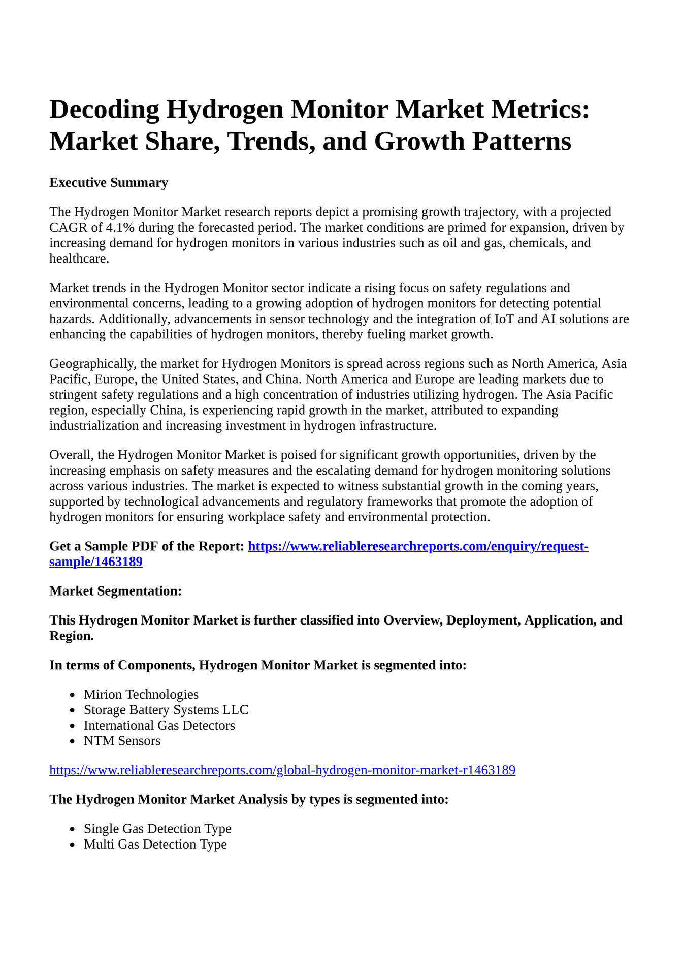 Reportprime - Decoding Hydrogen Monitor Market Metrics: Market Share ...
