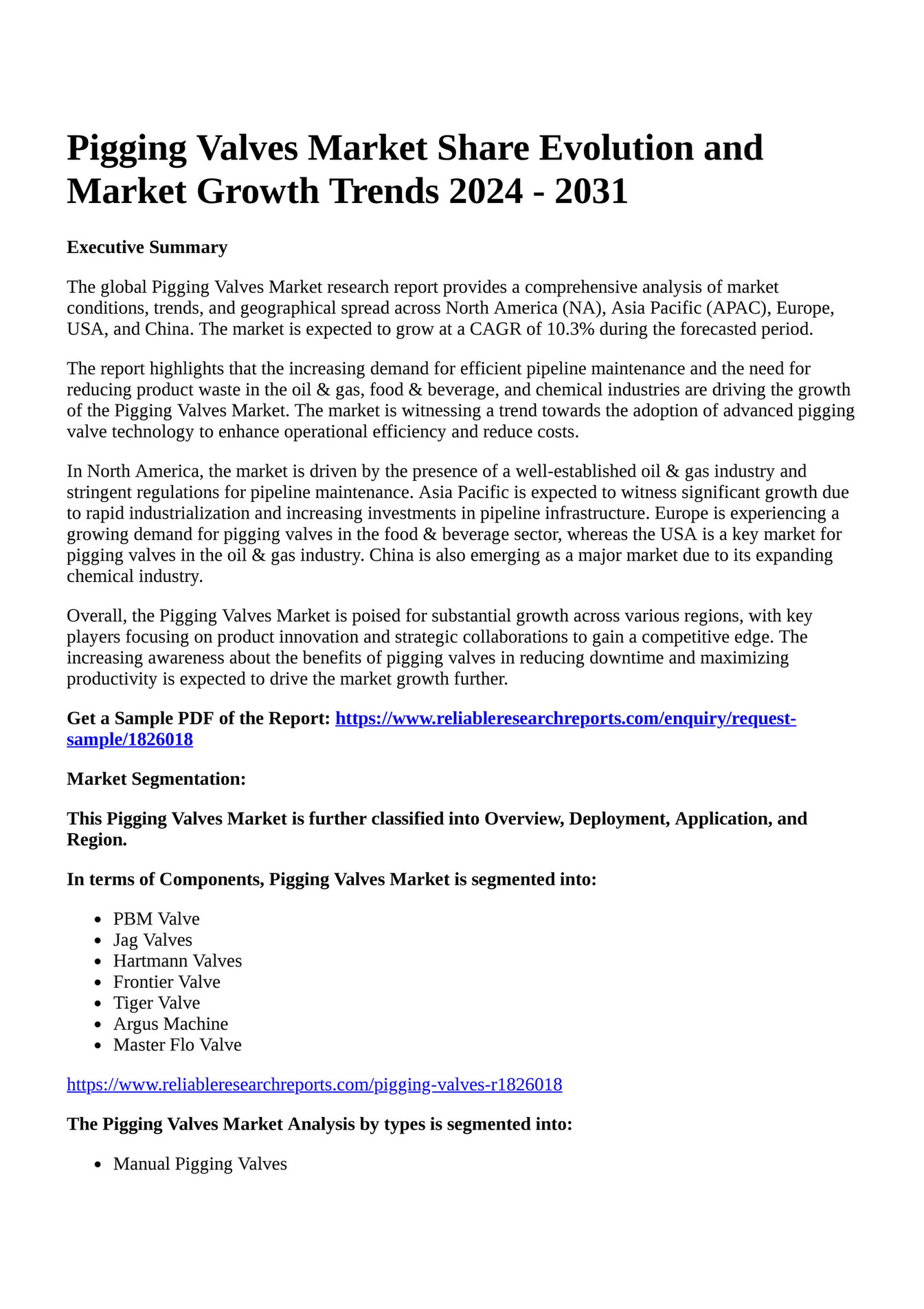 Reportprime - Pigging Valves Market Share Evolution and Market Growth ...