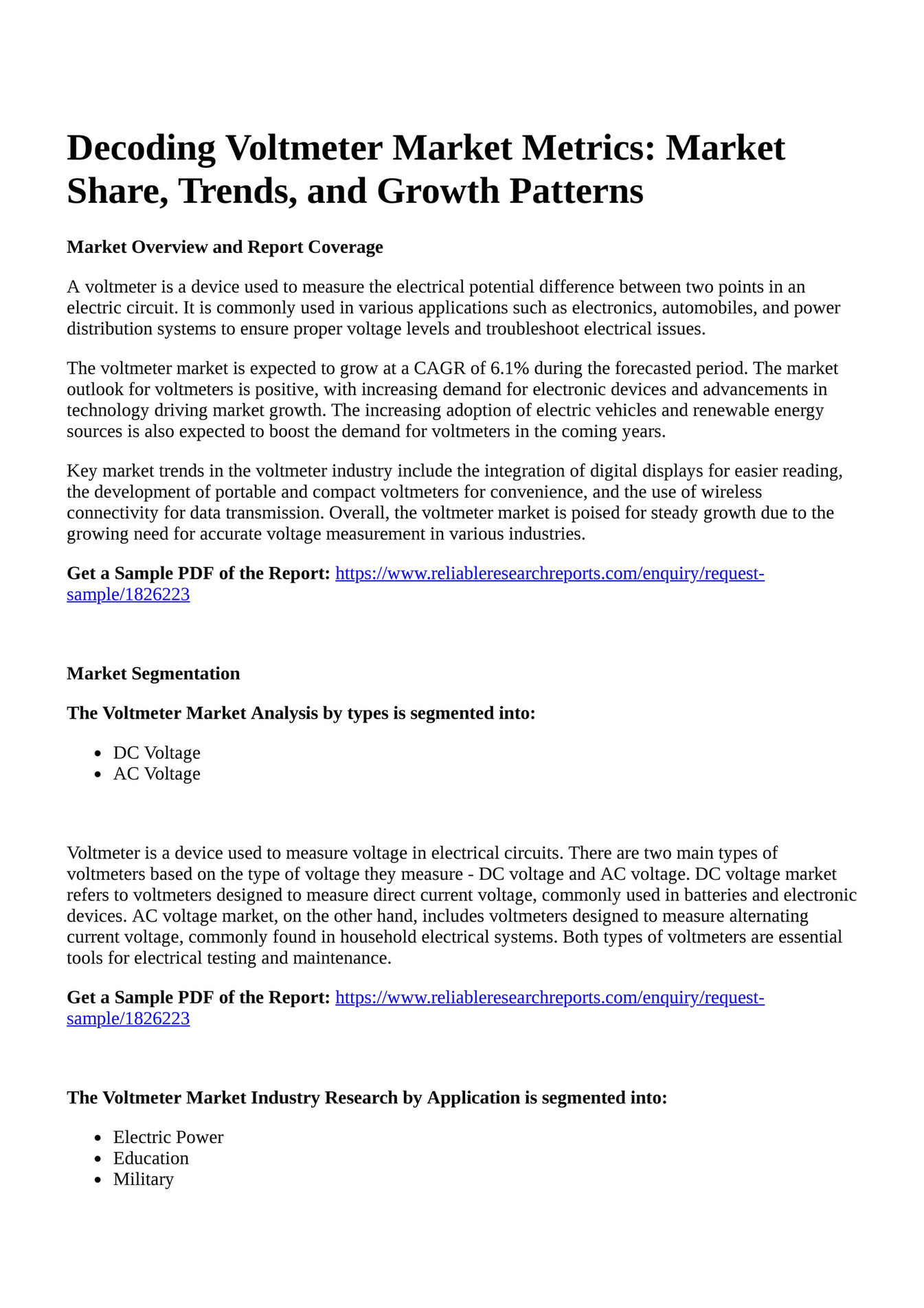 Reportprime - Decoding Voltmeter Market Metrics: Market Share, Trends ... Reportprime - Decoding Voltmeter Market Metrics: Market Share, Trends ...