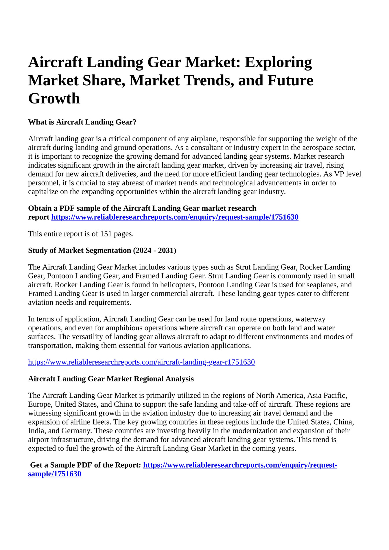Reportprime - Aircraft Landing Gear Market: Exploring Market Share ... Reportprime - Aircraft Landing Gear Market: Exploring Market Share ...
