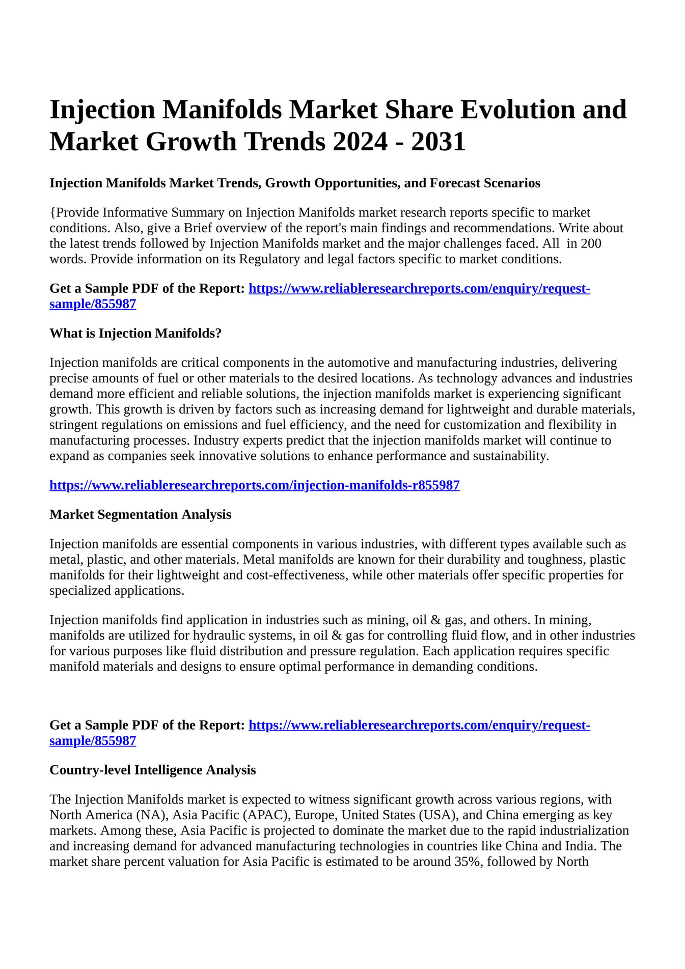 Reportprime - Injection Manifolds Market Share Evolution and Market ...