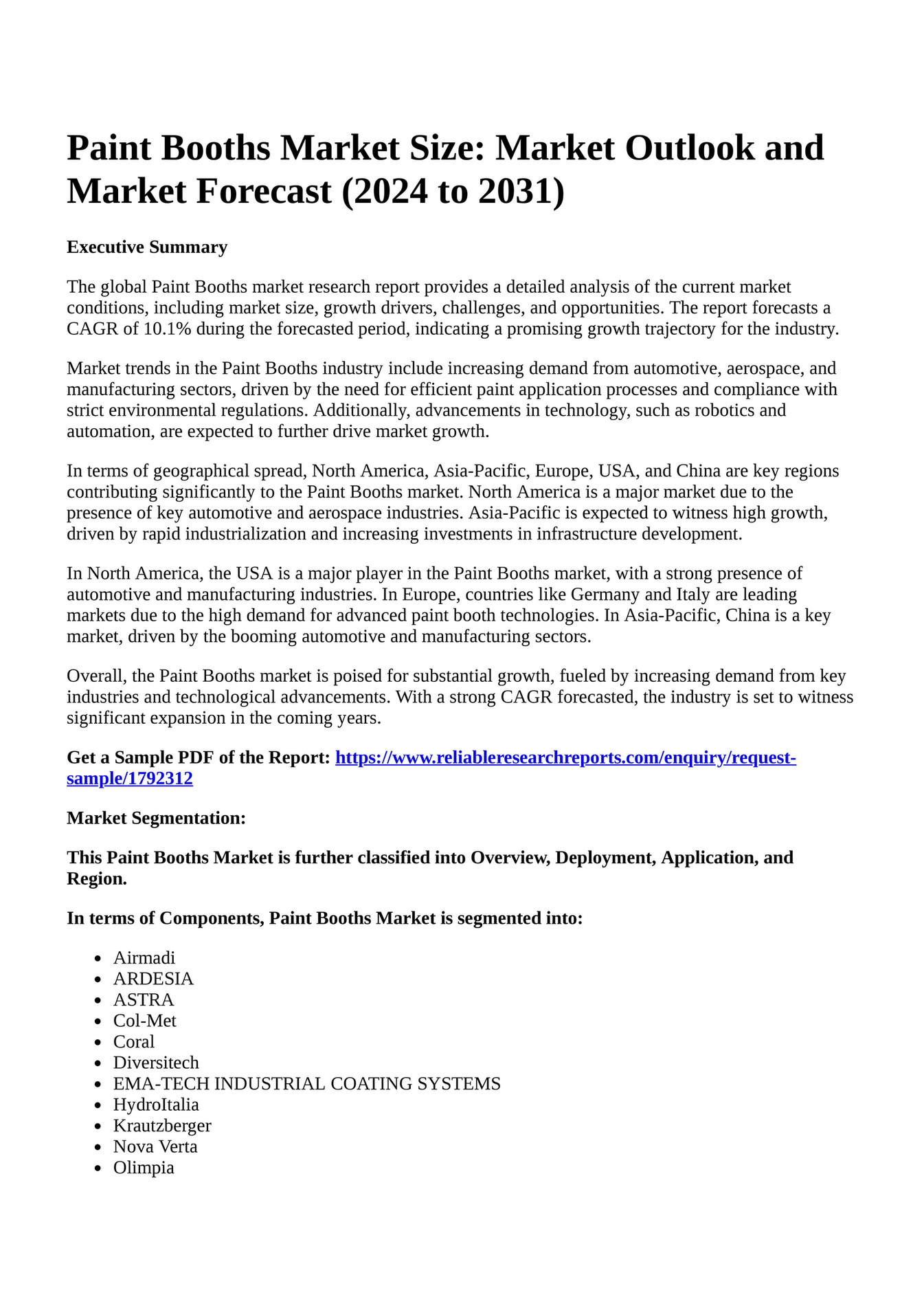 Reportprime - Paint Booths Market Size: Market Outlook and Market ... Reportprime - Paint Booths Market Size: Market Outlook and Market ...