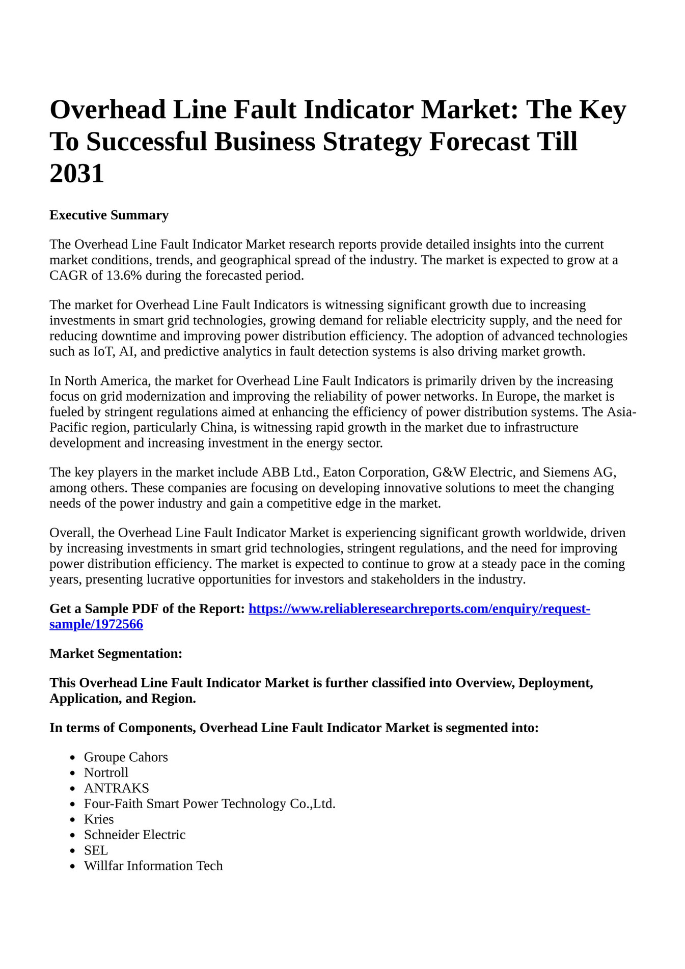 Reportprime - Overhead Line Fault Indicator Market: The Key To ...