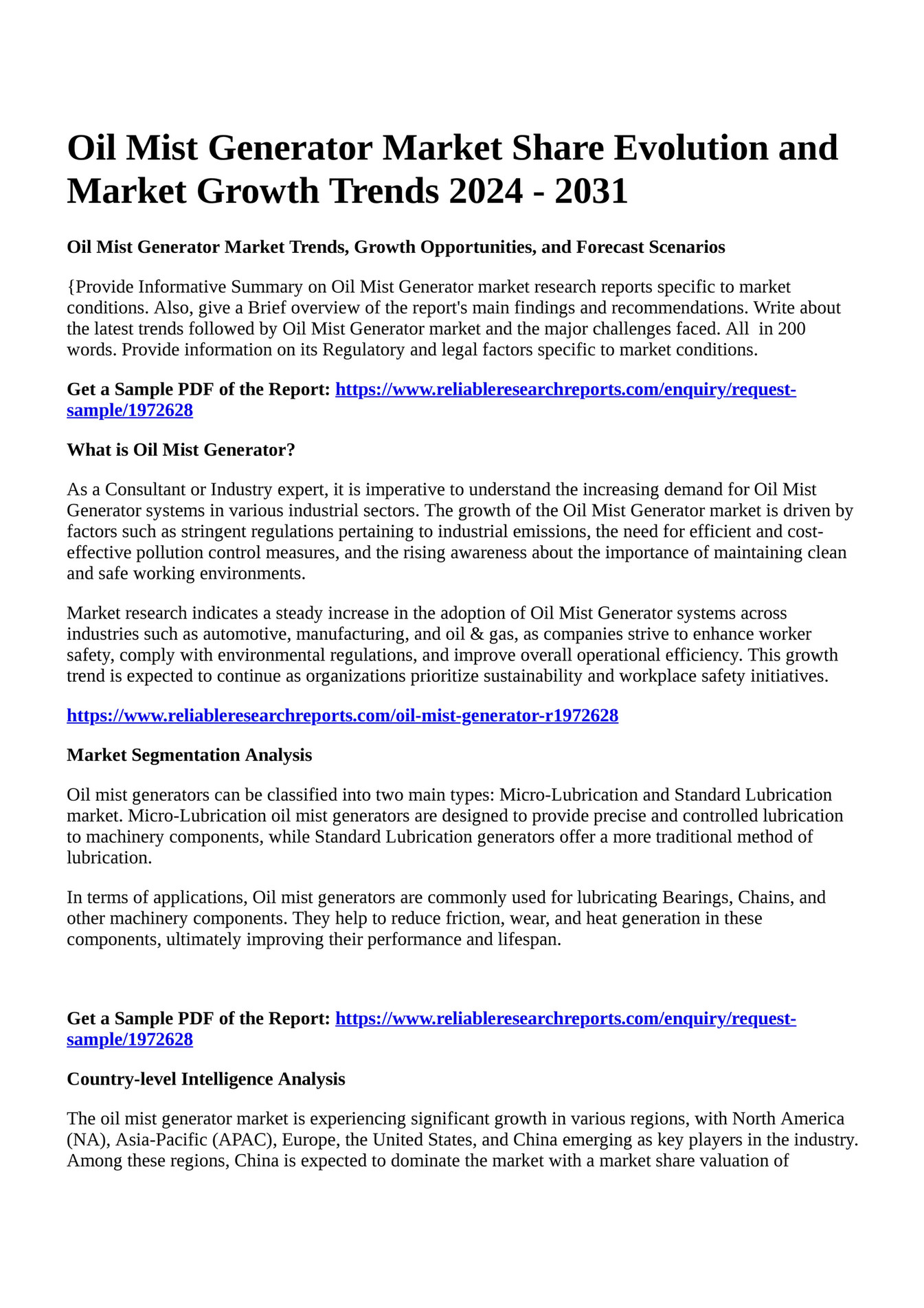 Reportprime - Oil Mist Generator Market Share Evolution and Market ... Reportprime - Oil Mist Generator Market Share Evolution and Market ...