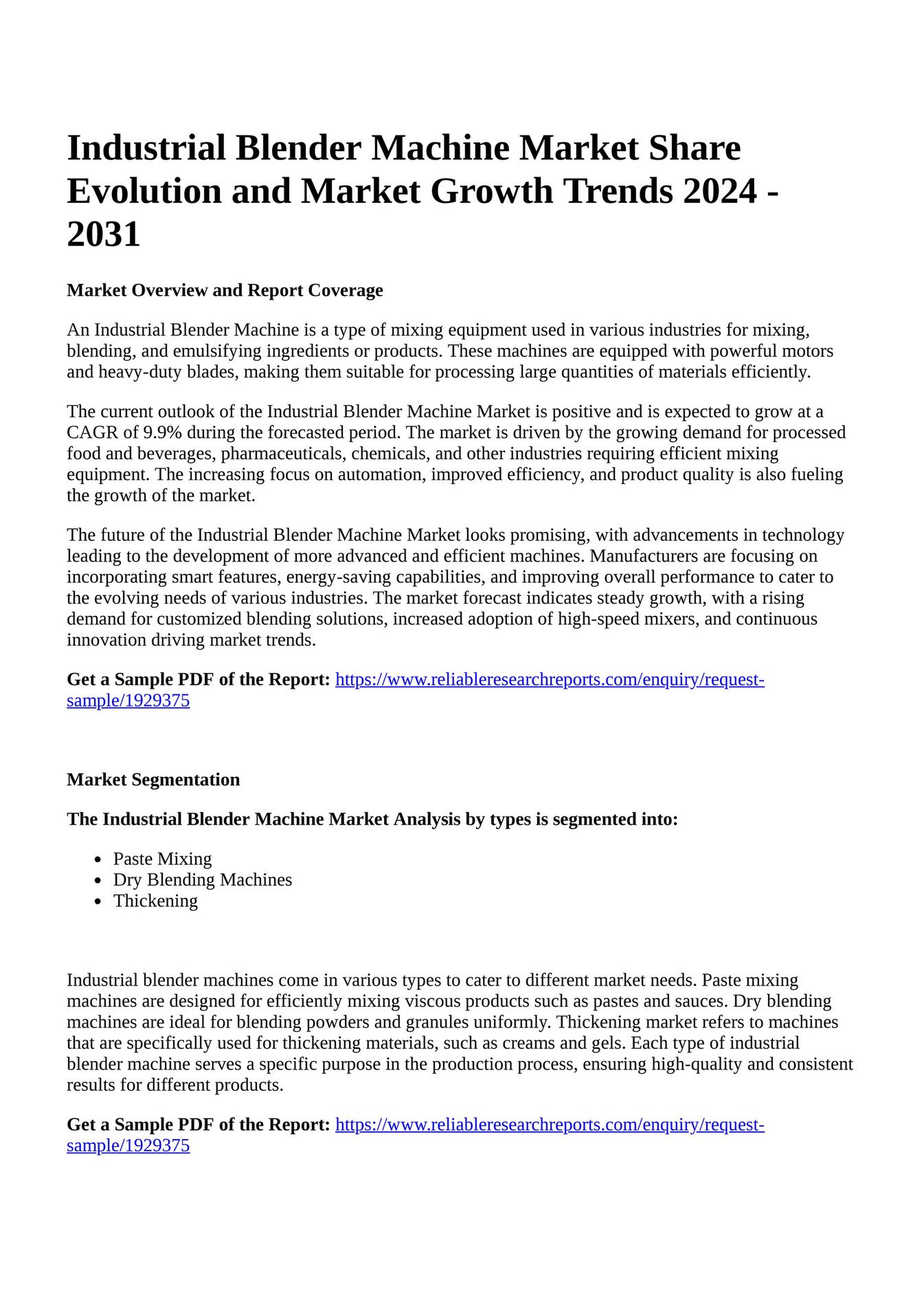 Reportprime - Industrial Blender Machine Market Share Evolution and ...