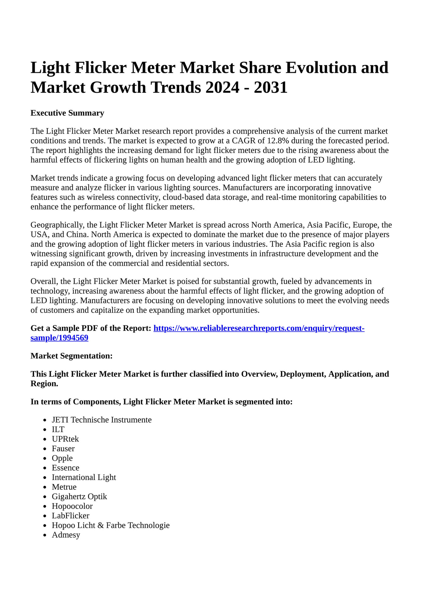 Reportprime - Light Flicker Meter Market Share Evolution and Market ... Reportprime - Light Flicker Meter Market Share Evolution and Market ...