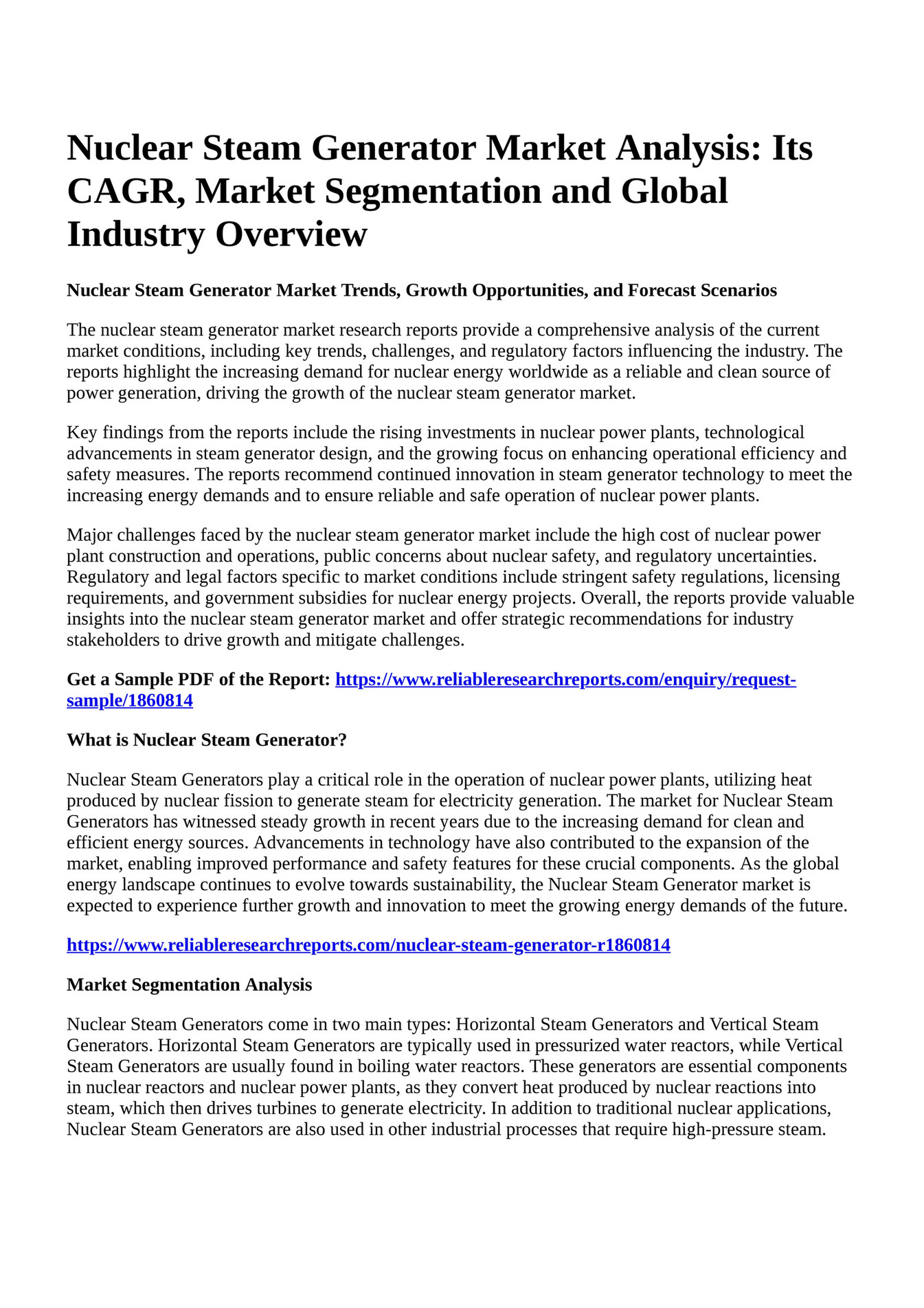 Reportprime - Nuclear Steam Generator Market Analysis: Its CAGR, Market ...