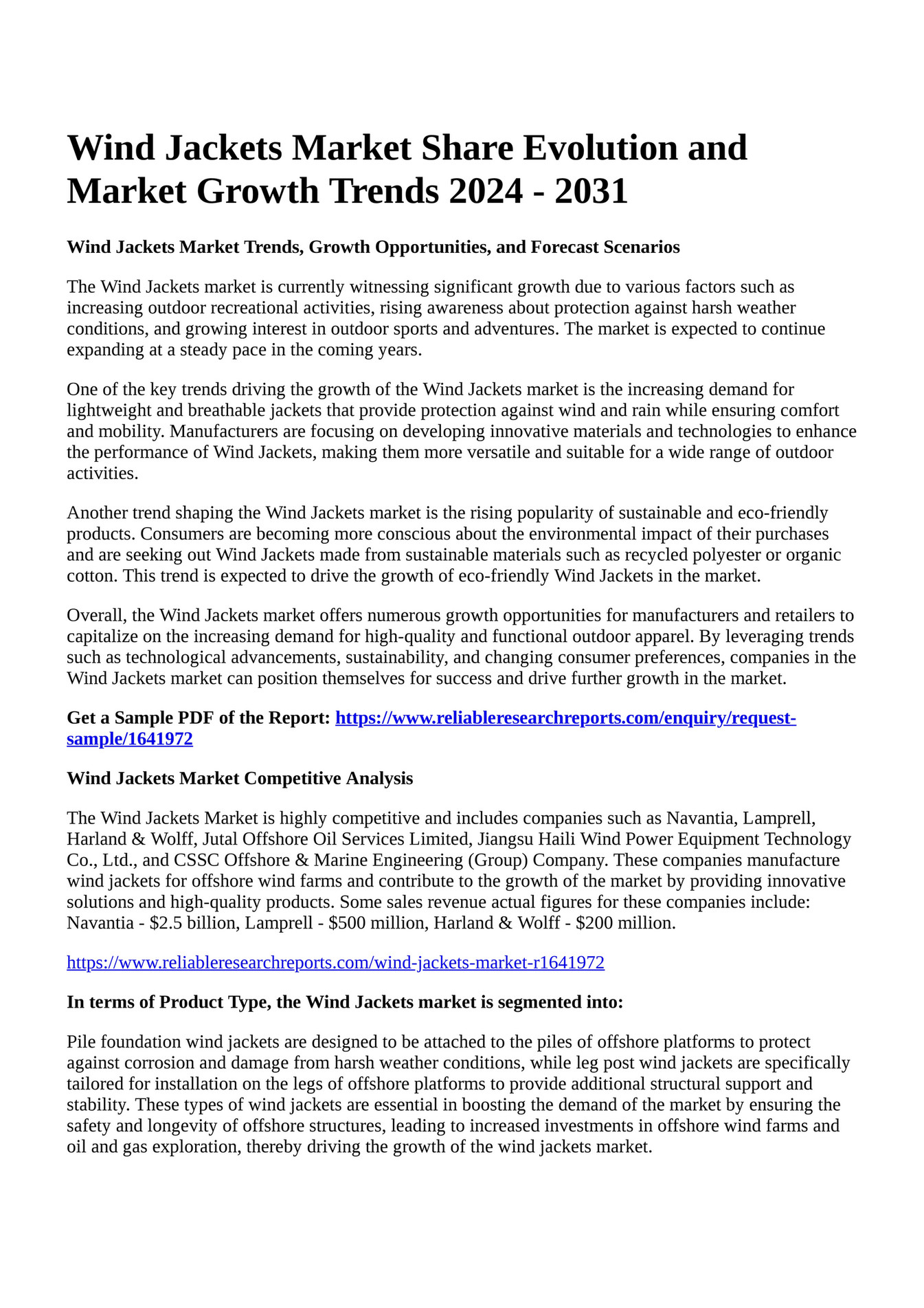 Reportprime - Wind Jackets Market Share Evolution and Market Growth ...