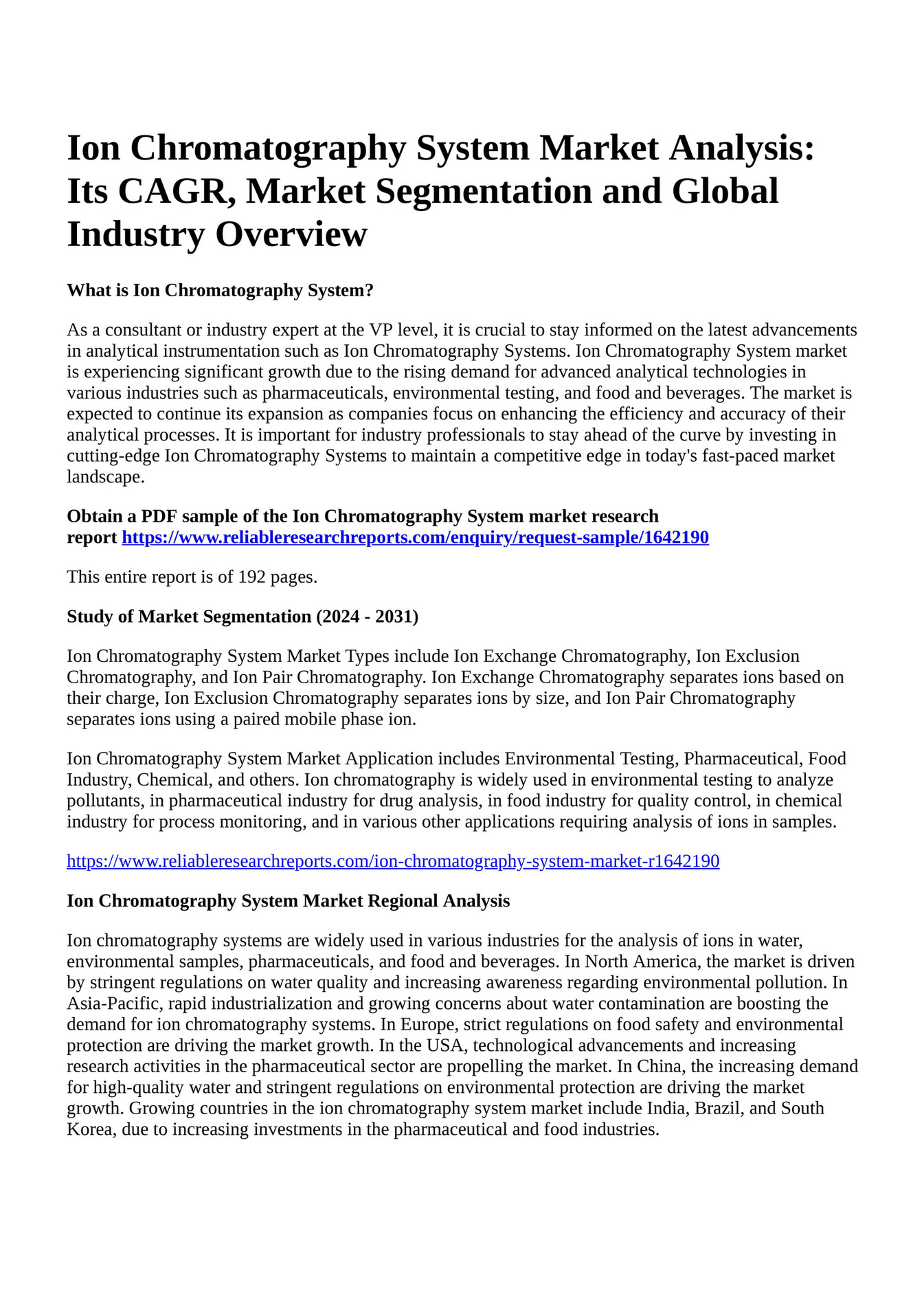Reportprime - Ion Chromatography System Market Analysis: Its CAGR ... Reportprime - Ion Chromatography System Market Analysis: Its CAGR ...