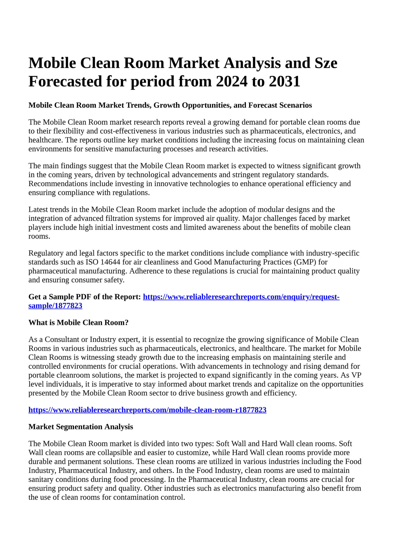 Reportprime - Mobile Clean Room Market Analysis and Sze Forecasted for ... Reportprime - Mobile Clean Room Market Analysis and Sze Forecasted for ...