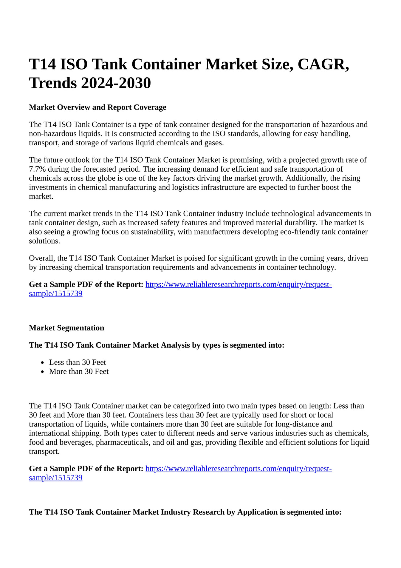 Reportprime - T14 ISO Tank Container Market Size, CAGR, Trends 2024 ...