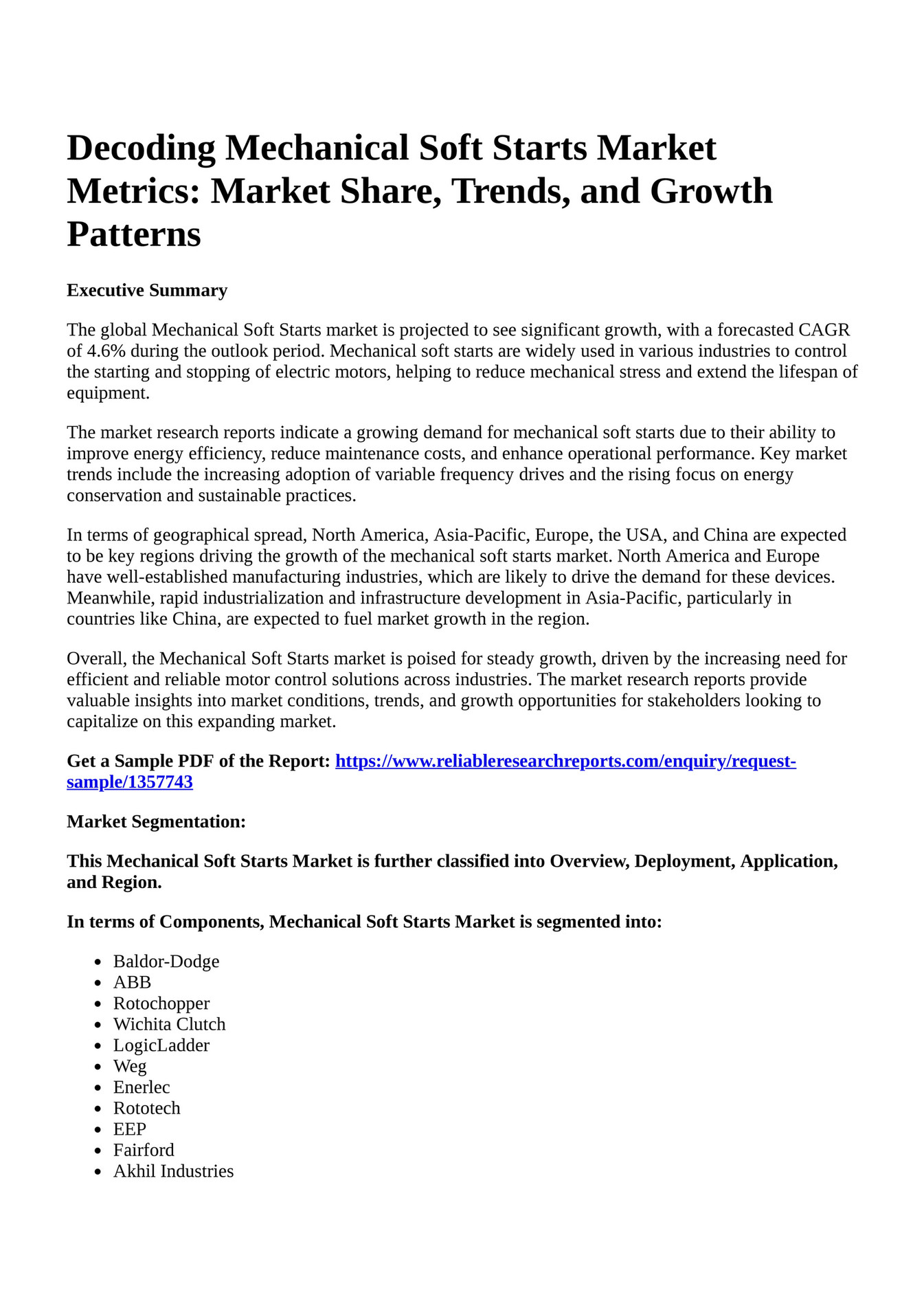 Reportprime - Decoding Mechanical Soft Starts Market Metrics: Market ...