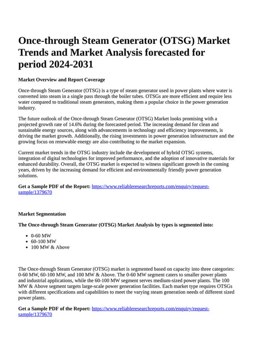 Reportprime - Once-through Steam Generator (OTSG) Market Trends and ...