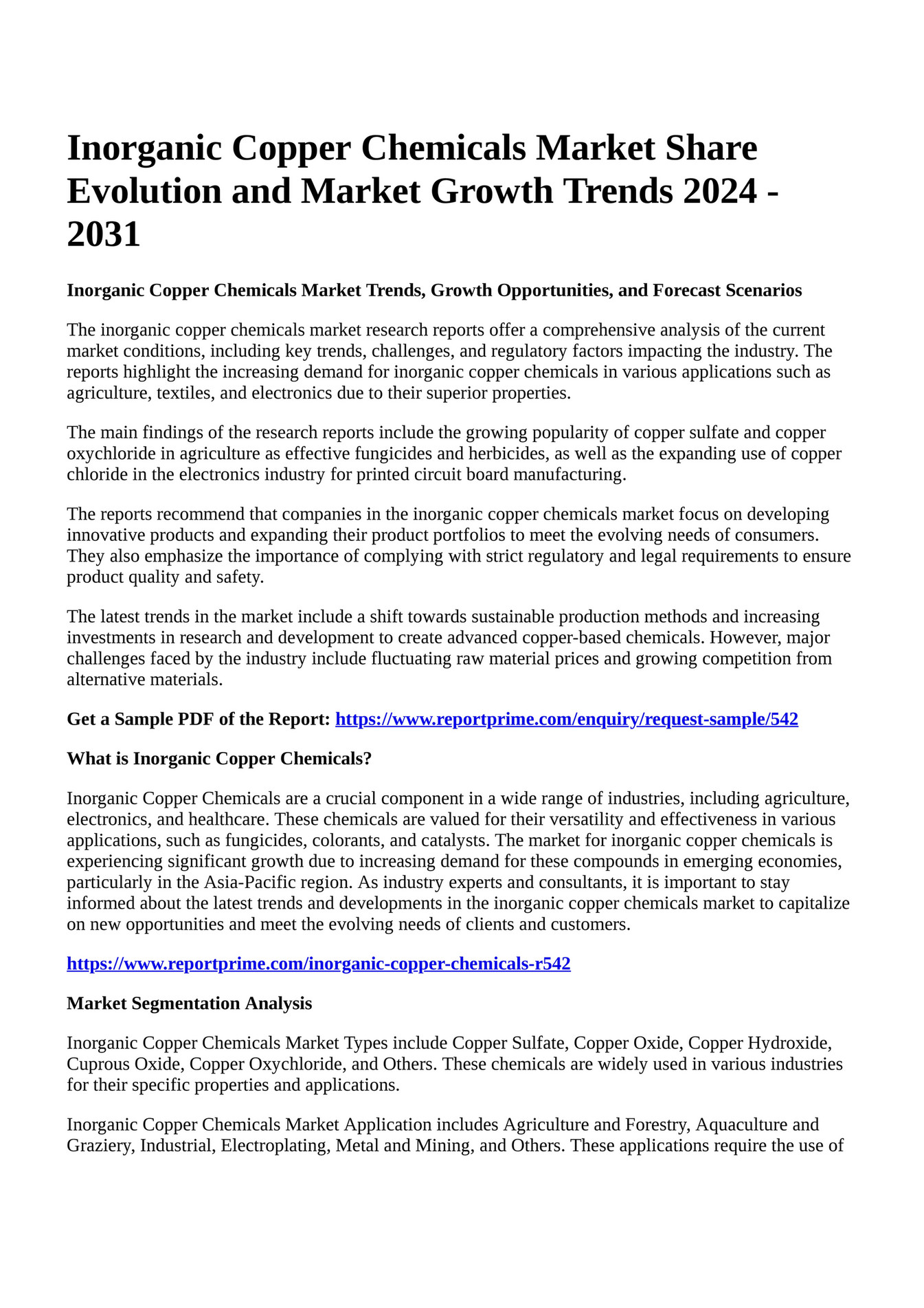 Reportprime - Inorganic Copper Chemicals Market Share Evolution and ...